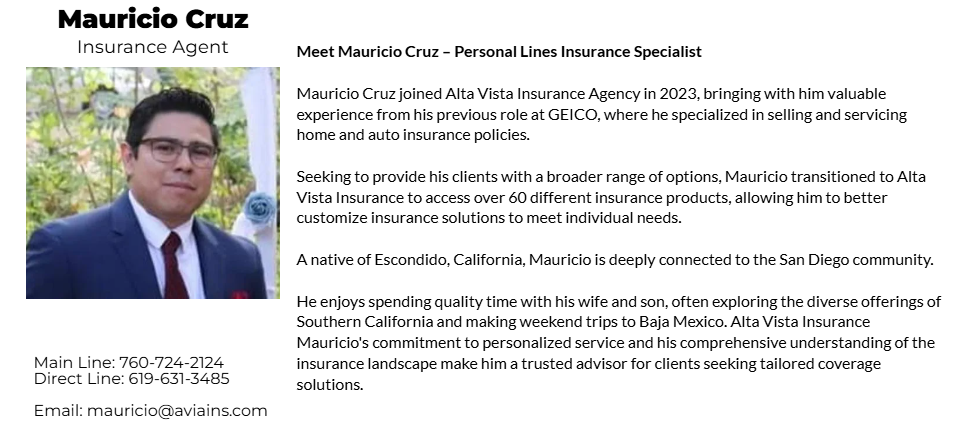 Mauricio Cruz - Alta Vista Insurance Agent