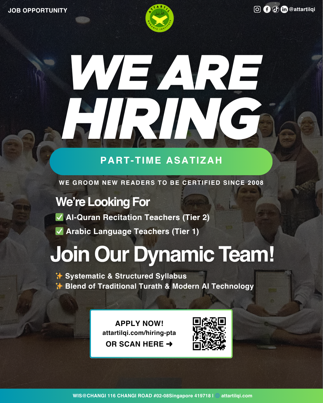 We Are Hiring! | Part Time Asatizah with AtTartil Quranic Institute