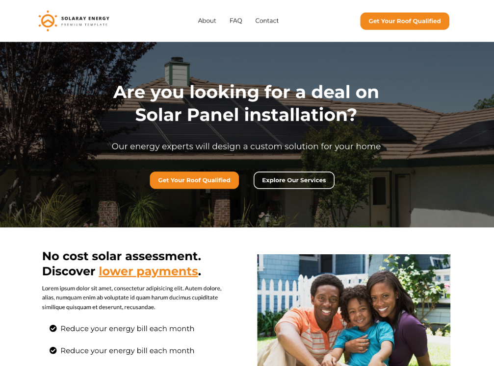 Free Solar GoHighLevel Website Template GHLWebsite Templates