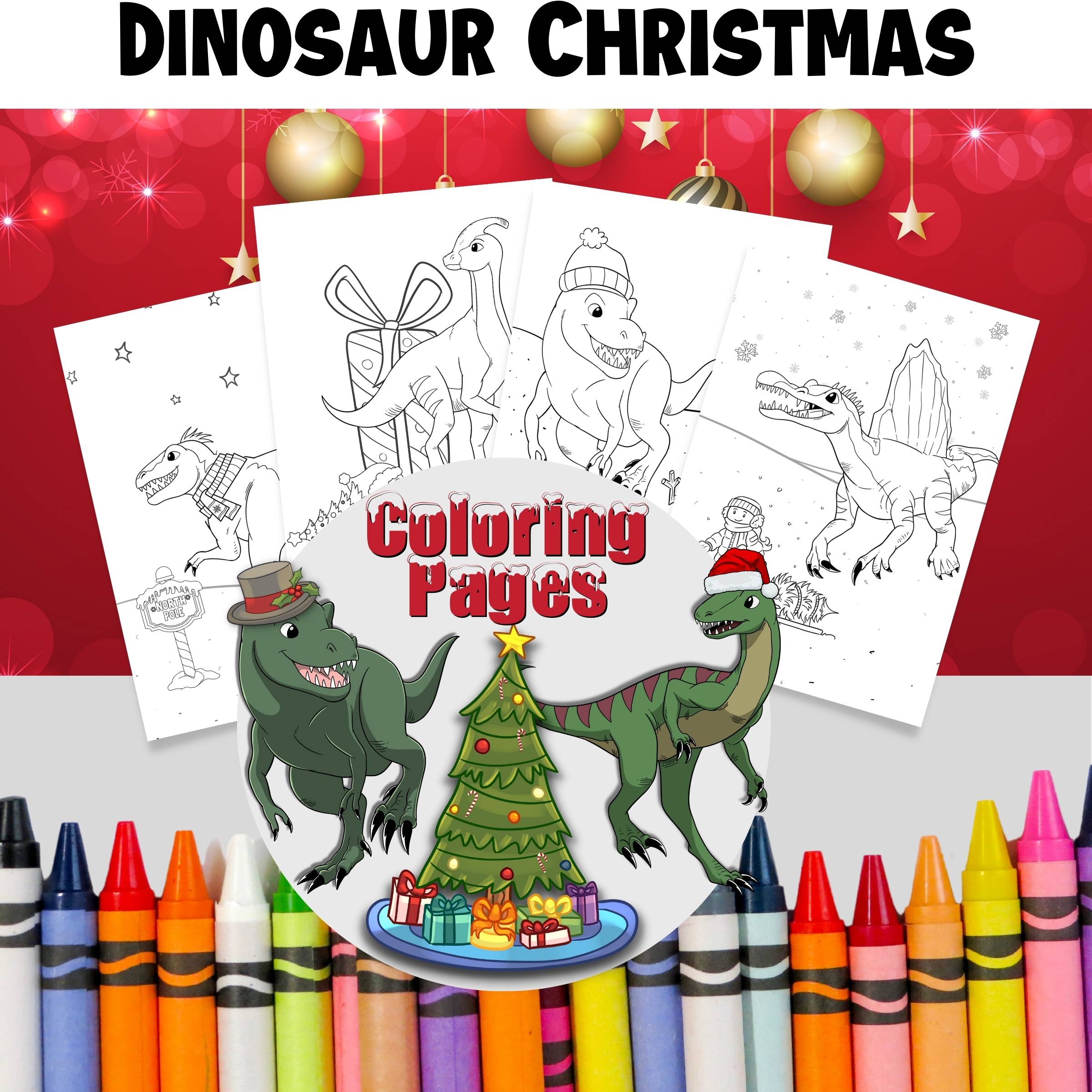 Dinosaur Christmas - Printable Coloring Pages