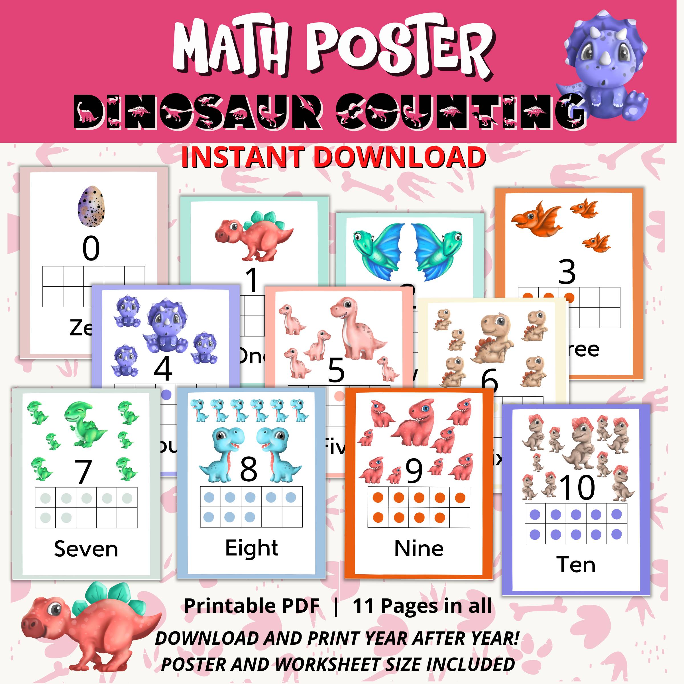 Math Poster - Dinosaur Numbers and 10 Frame