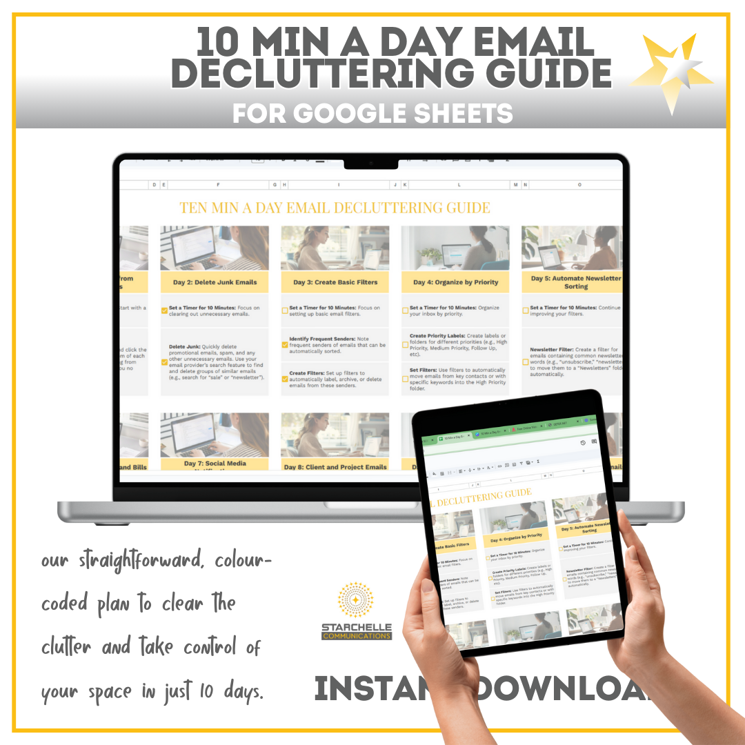Email Decluttering Guide | 10-Min-a-Day Inbox Clean-Up Tracker
