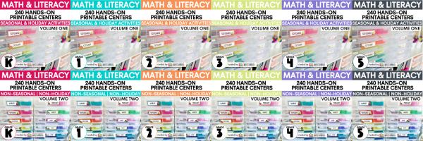 K-5 Printable Center Bundles - 480 Math and Literacy Centers