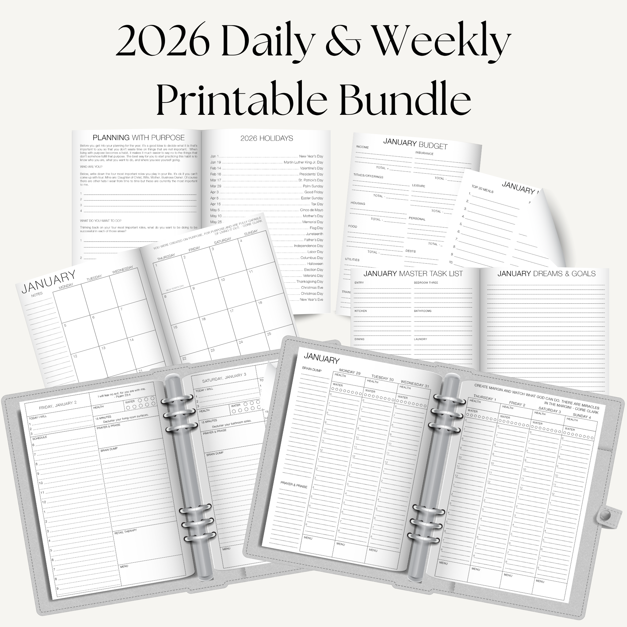 2026 Purposeful Planner Printable Bundle Daily & Weekly