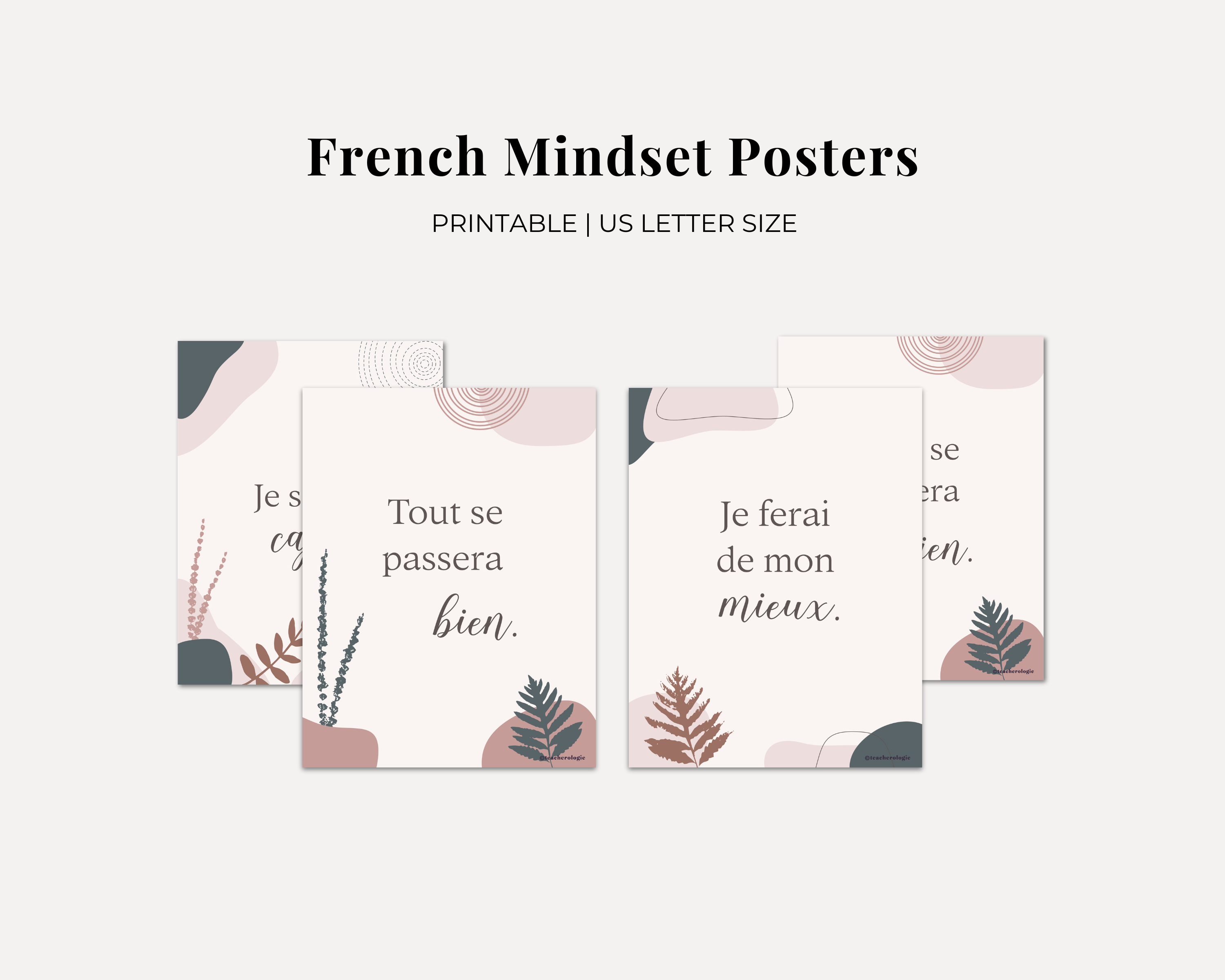 French Mindset Classroom Posters - Boho Prairie Style Decor