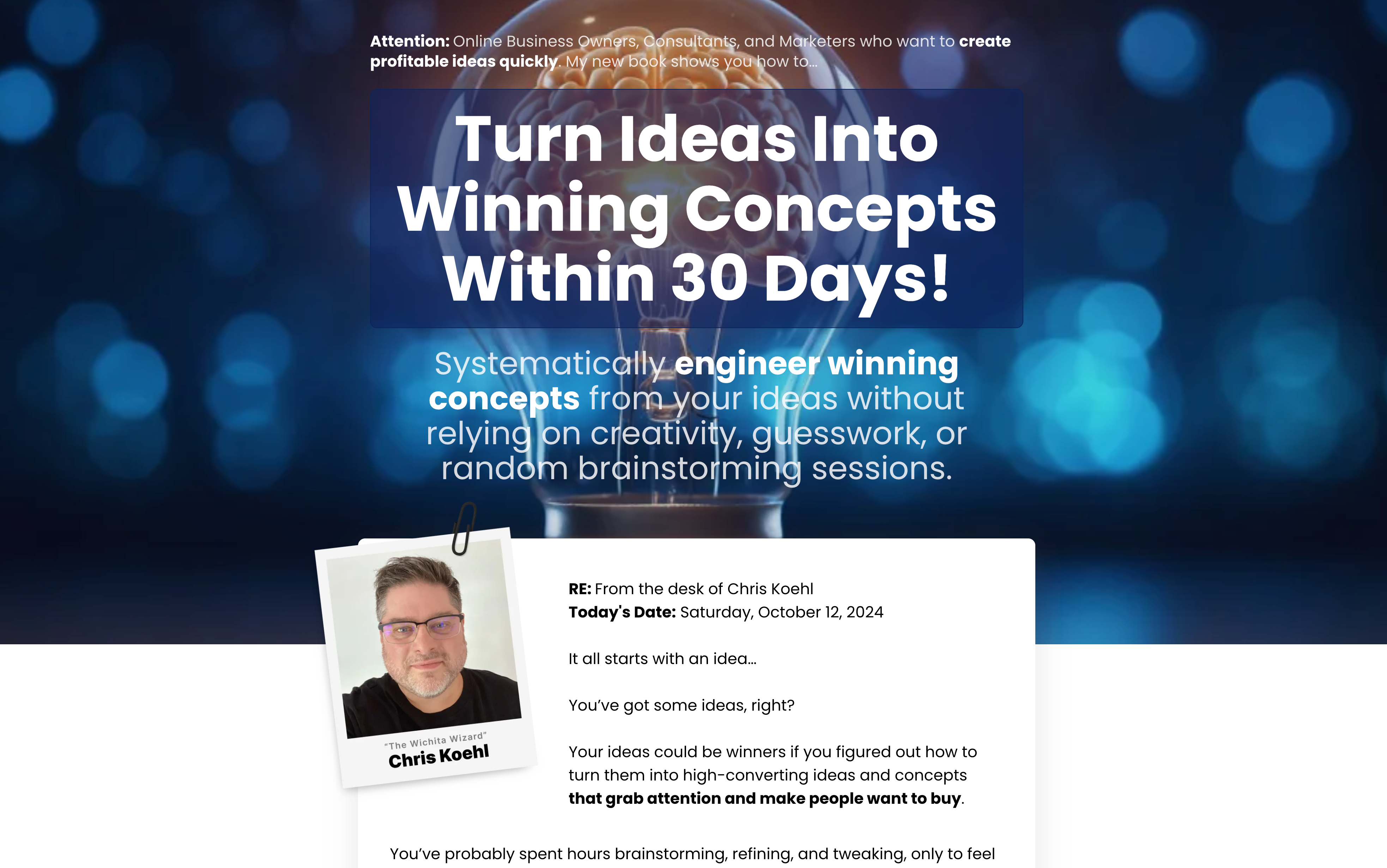 Turn Ideas Into Winning Concepts Within 30 Days!