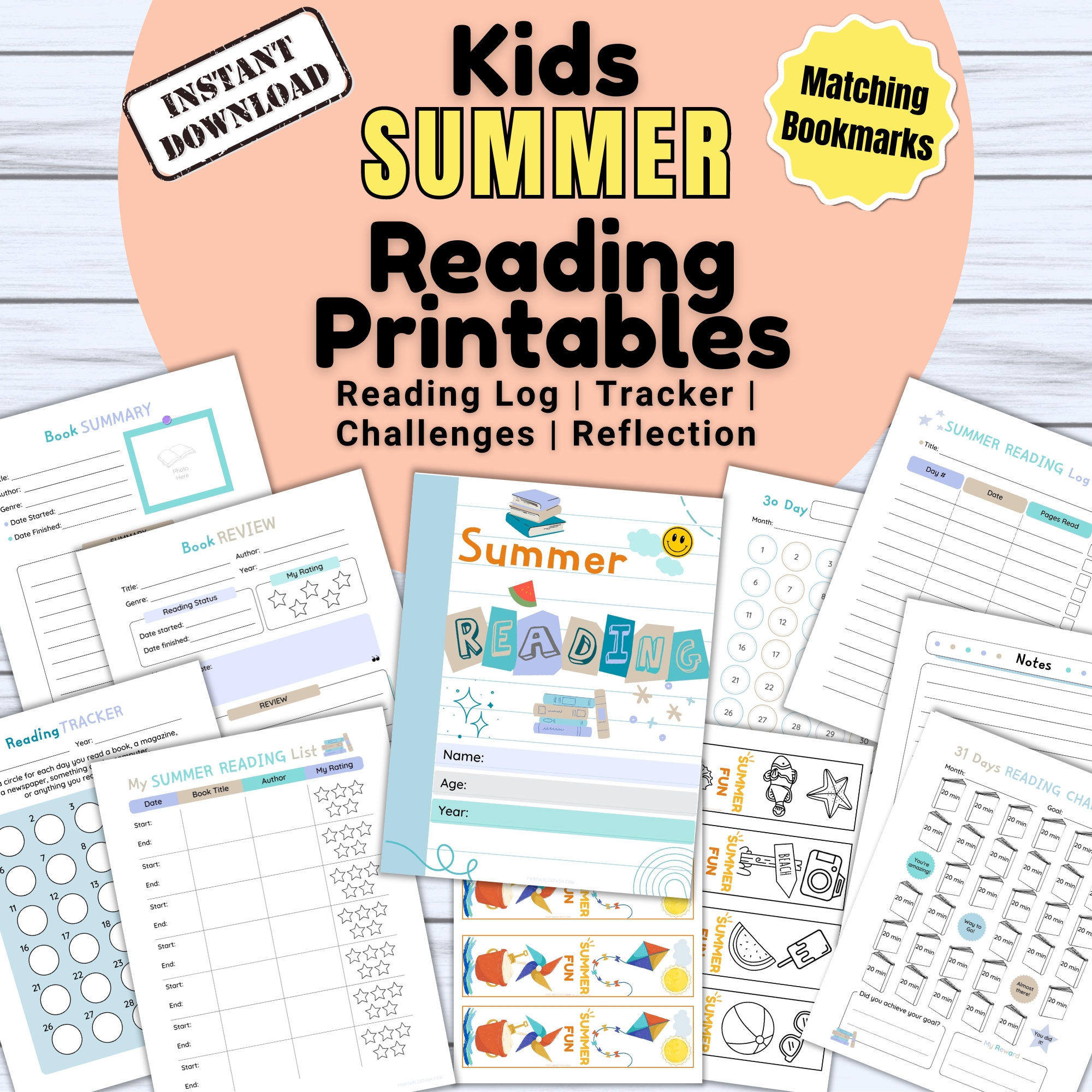 Kids Summer Reading Log Tracker Challenges