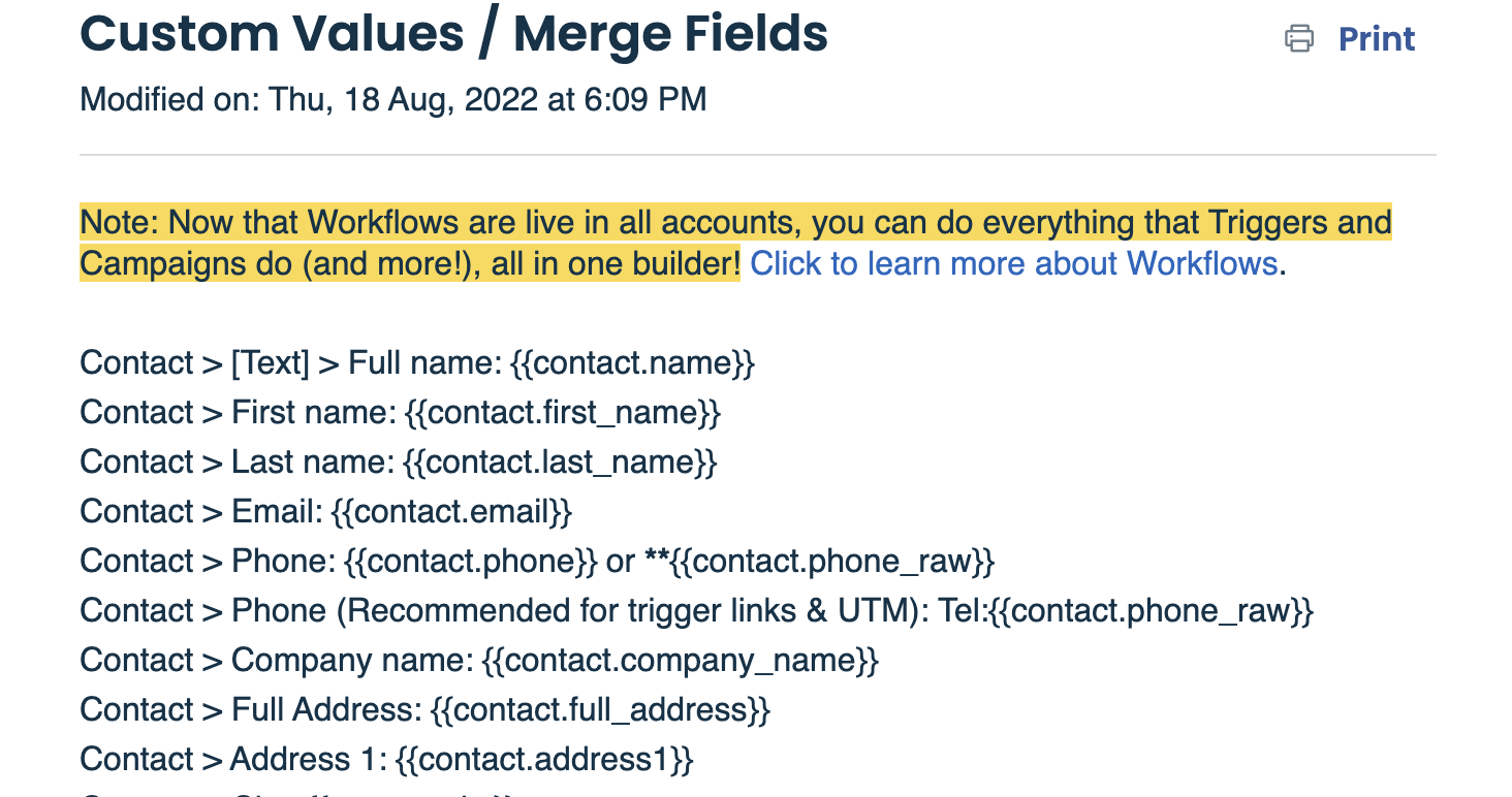 Smarter Custom Values / Merge Fields Documentation