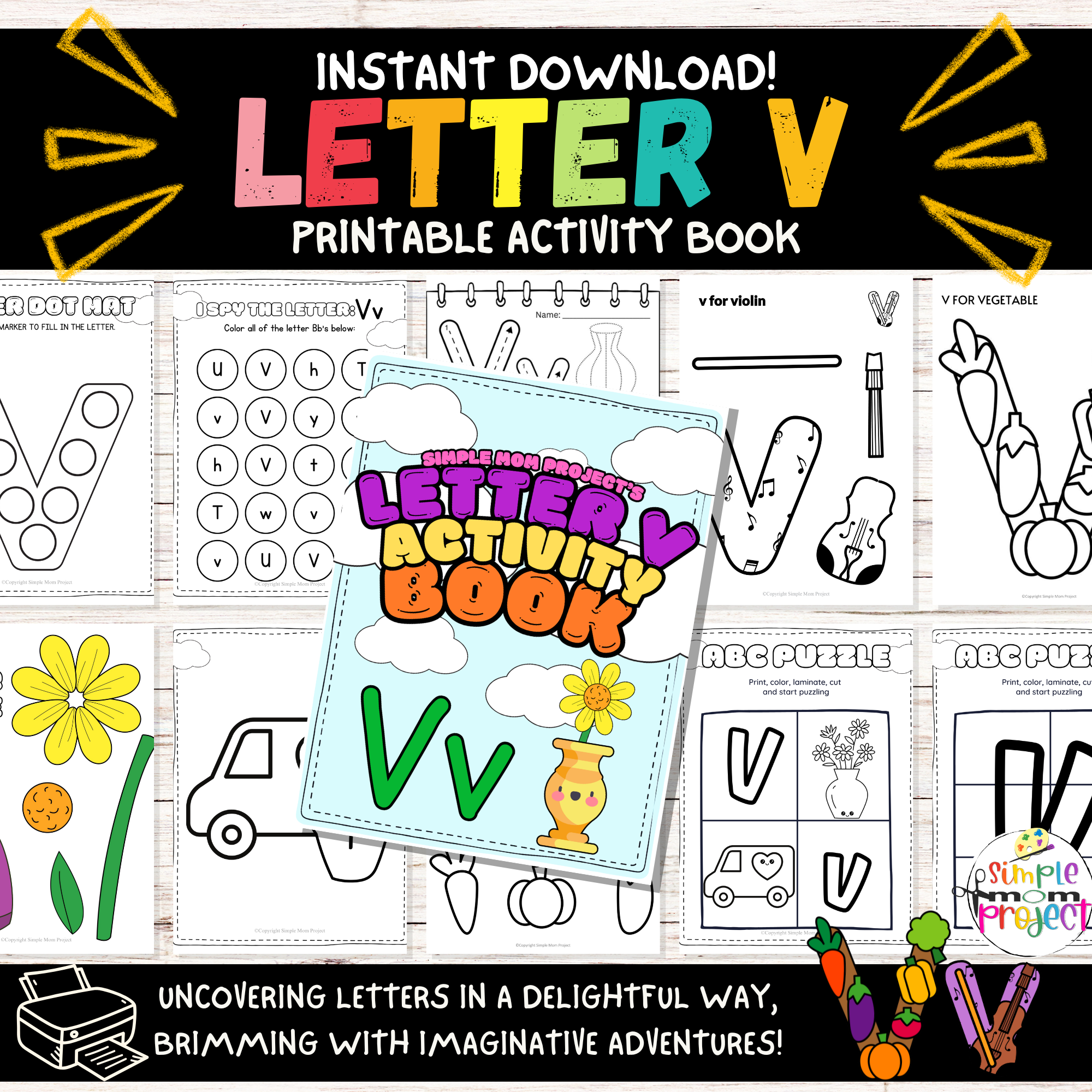 25 Page Letter V Activity Printable Book | Letter V Worksheets