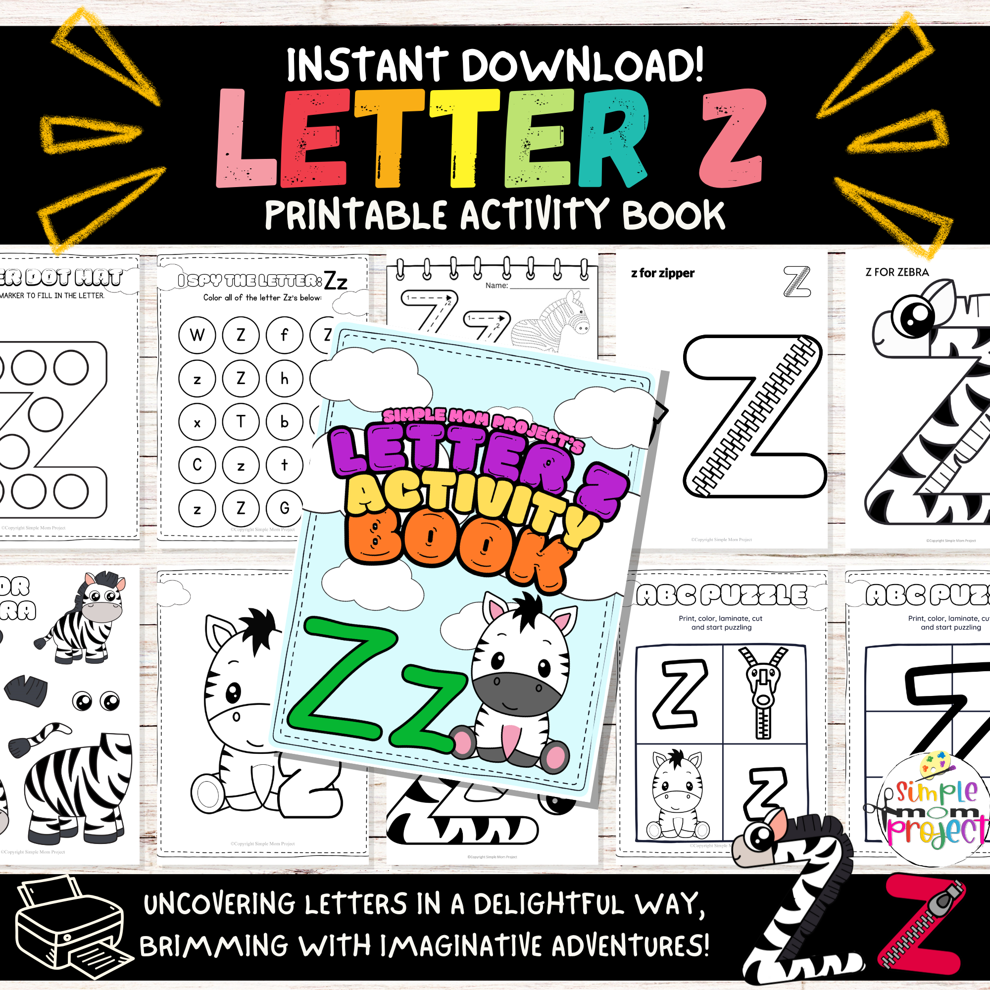 Letter Z Activity Book – PreK Printable Worksheets & Coloring Page