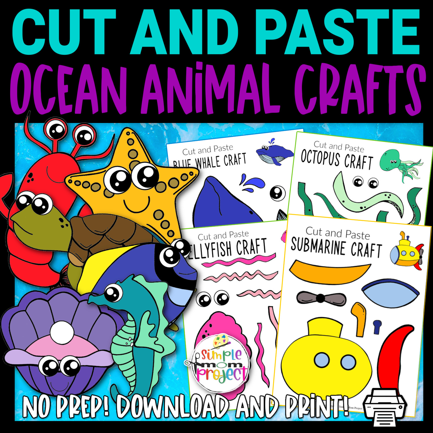 45 Ocean Animal Cut and Paste Craft Instant Printable Templates