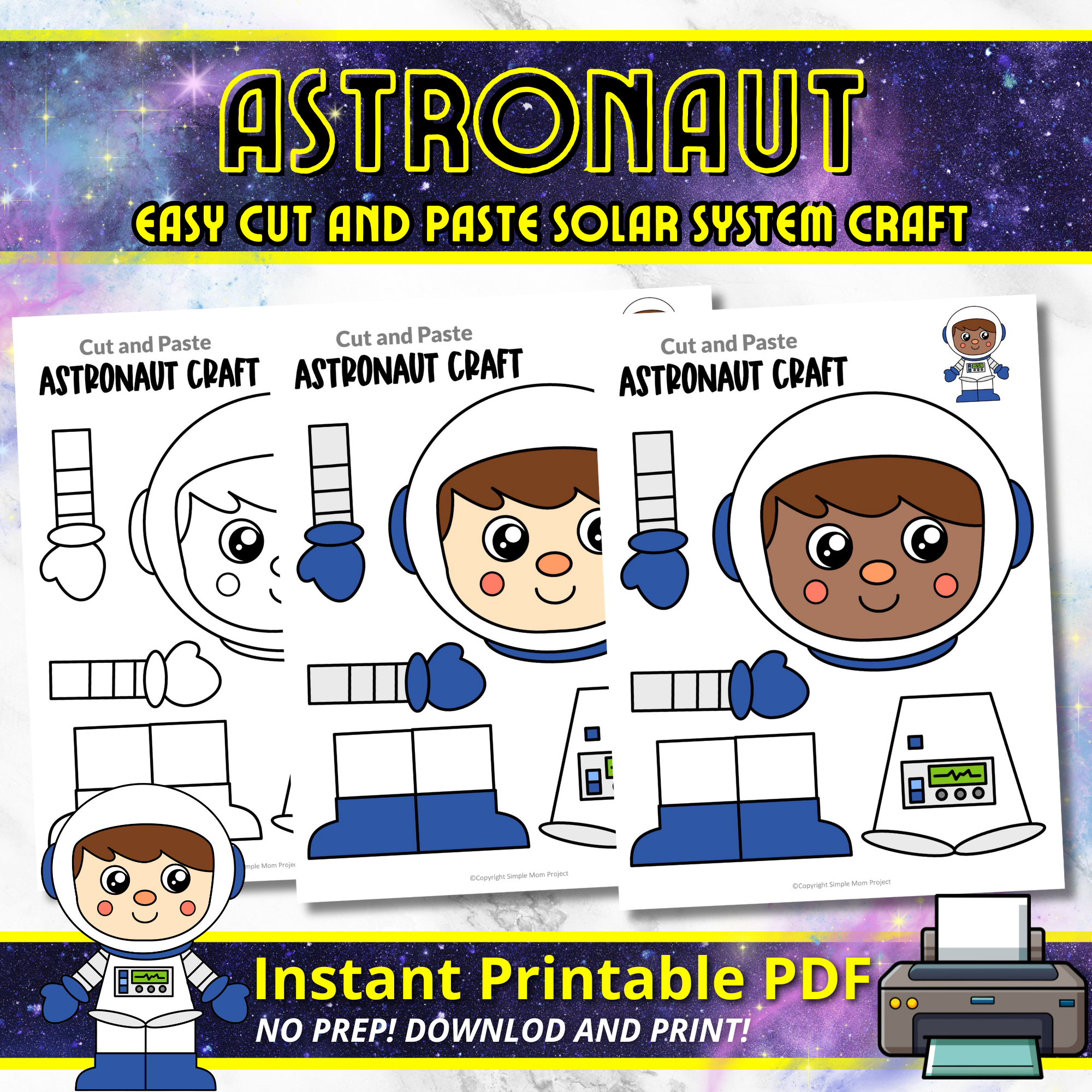 Digital Printable Astronaut Cut and Paste Craft for Any Age Group