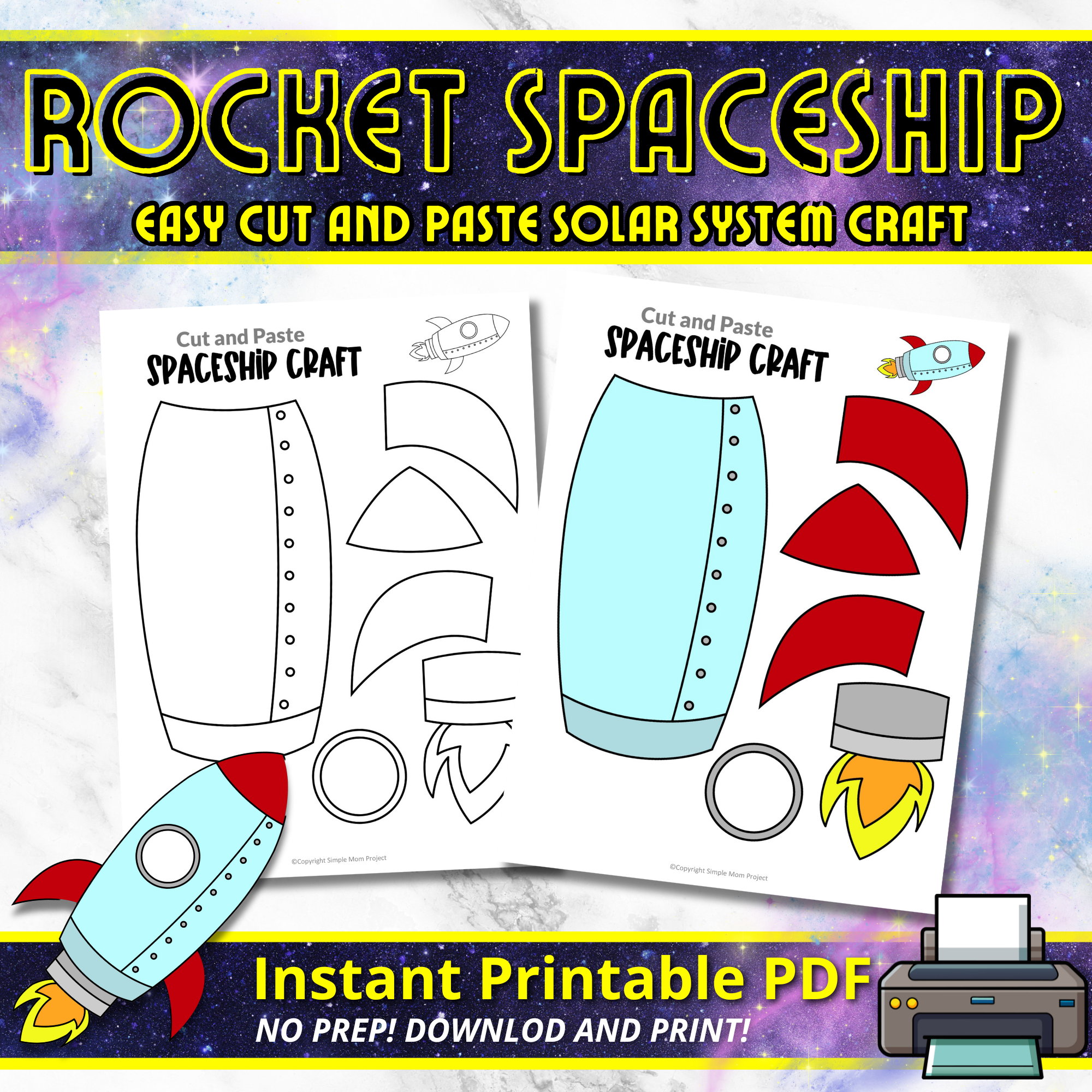 Digital Printable Rocket Spaceship Cut and Paste Craft