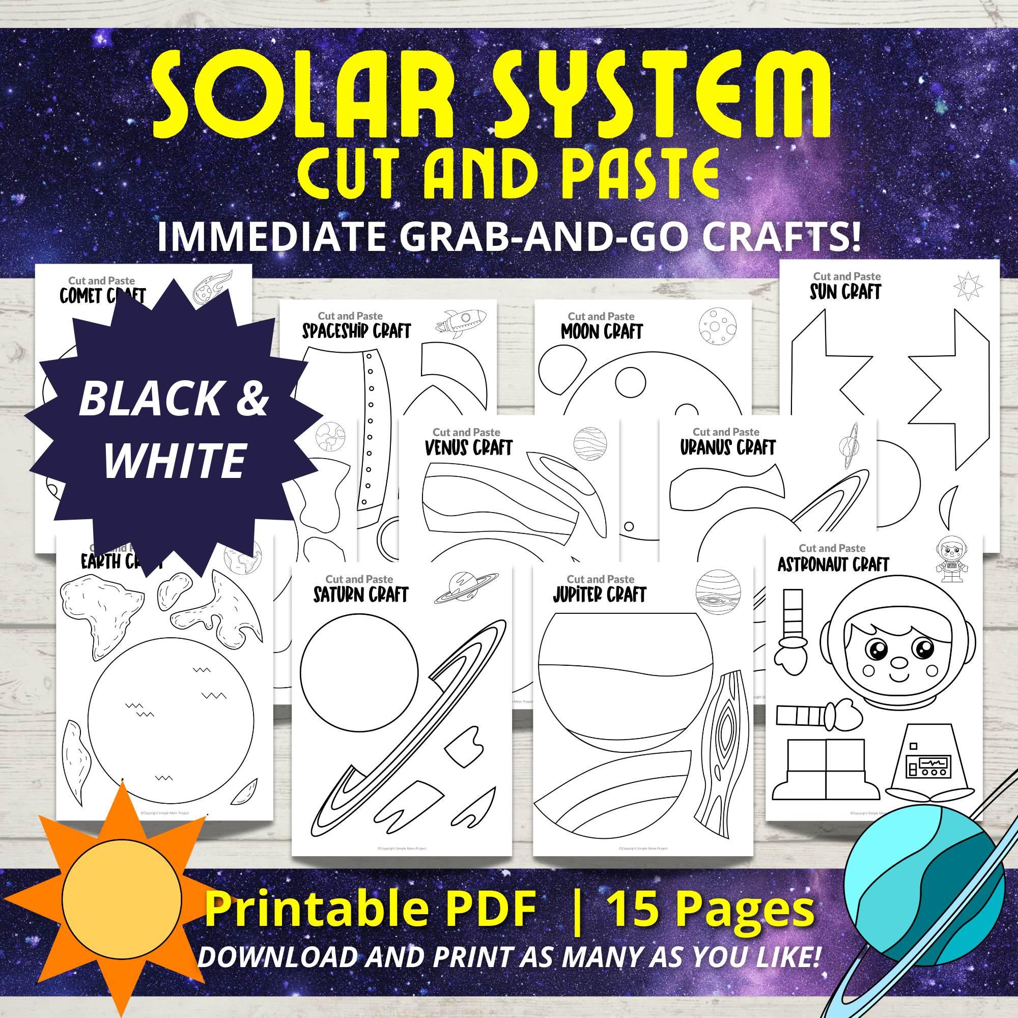 14 Planet and Outer Space Cut and Paste Craft Printable Templates