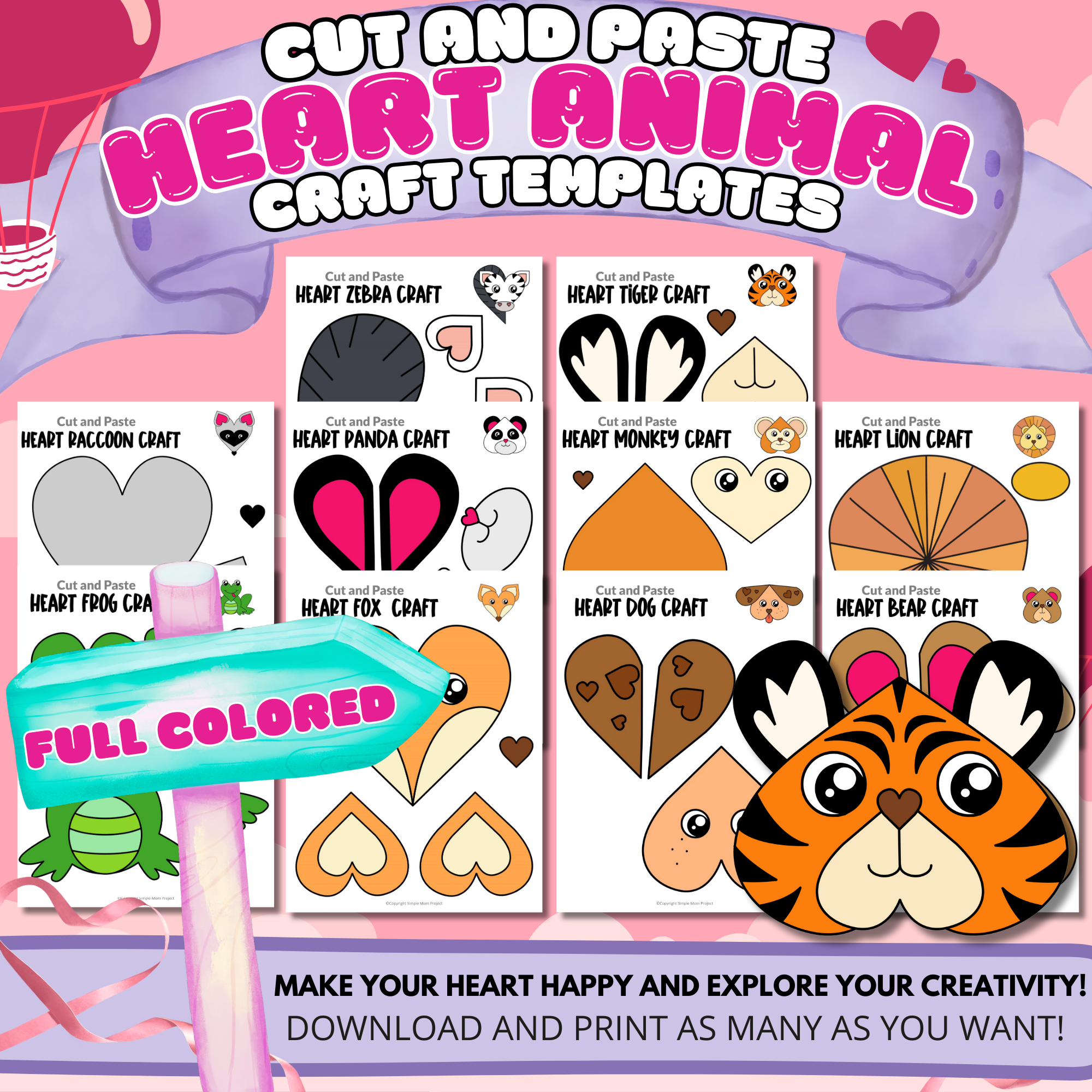 10 Full Colored Heart Animal Crafts for Kids