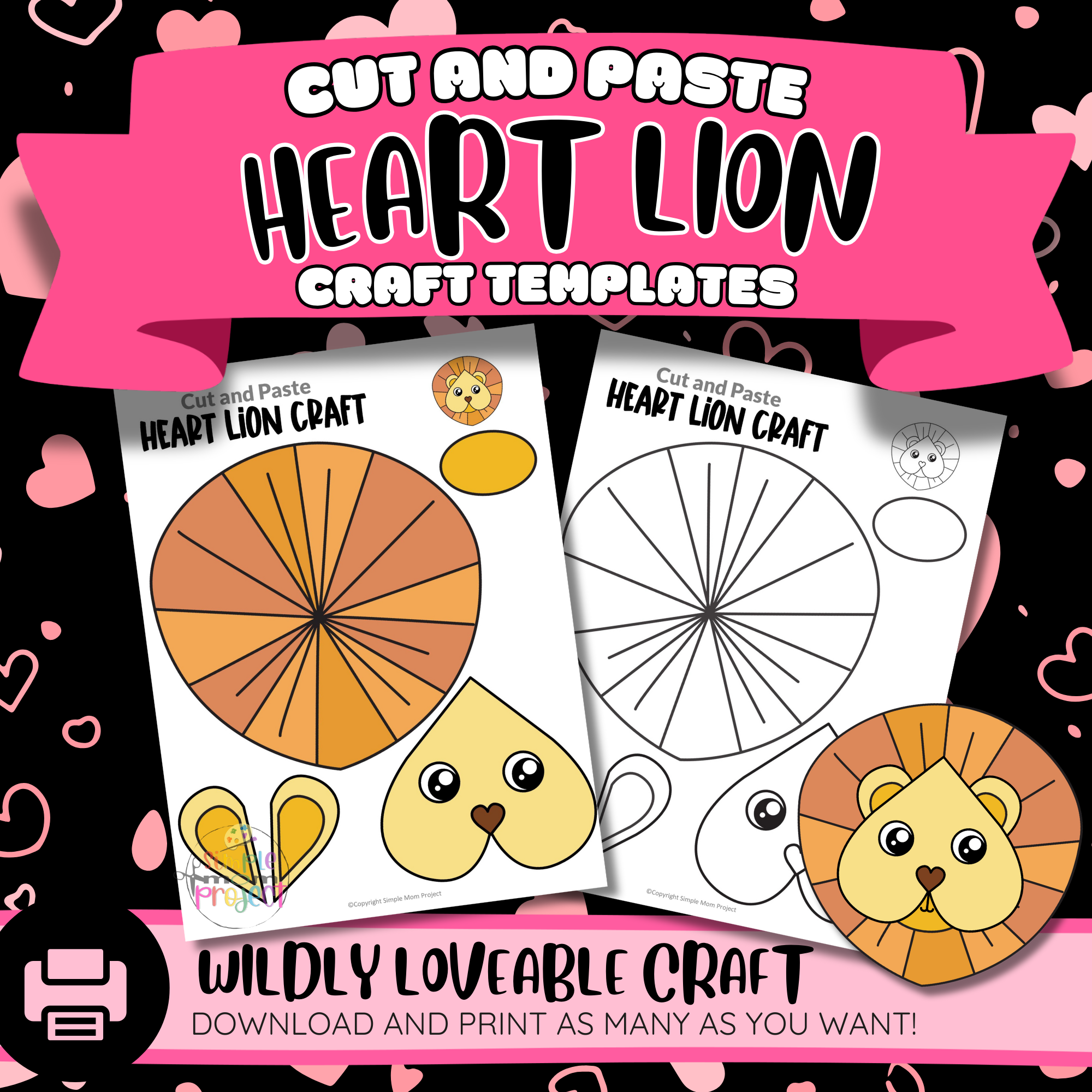 Roaringly Adorable Heart Lion Cut and Paste Craft