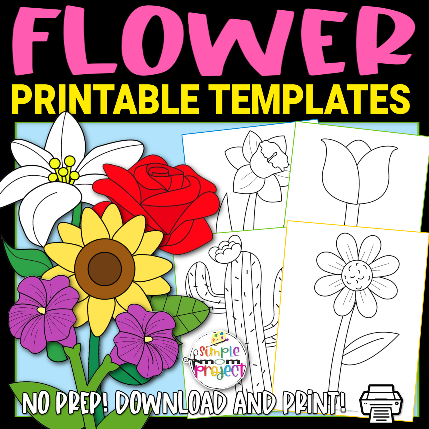 Spring and Summer Flower Printable Template Coloring Pages for Kids