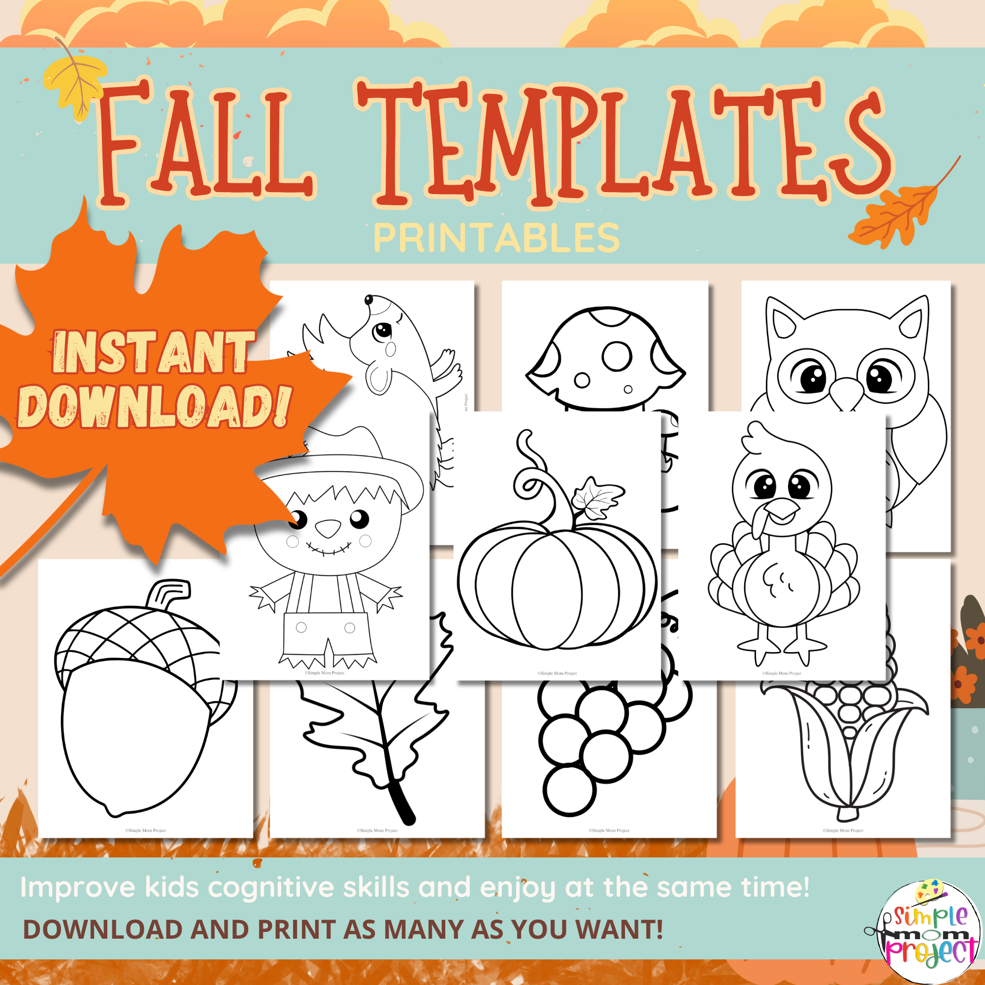 50 Fall Templates | Printable Autumn Coloring Sheets | Fall Printable