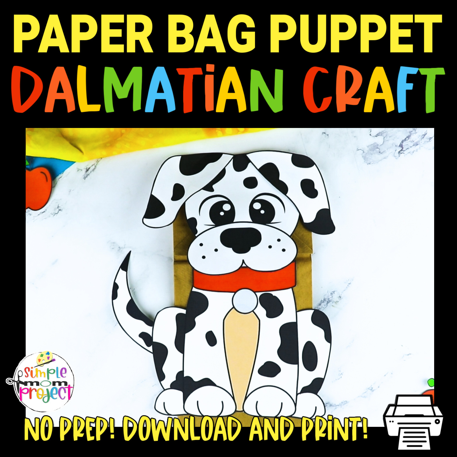 Dog Paper Bag Puppet Craft Instant Printable Template
