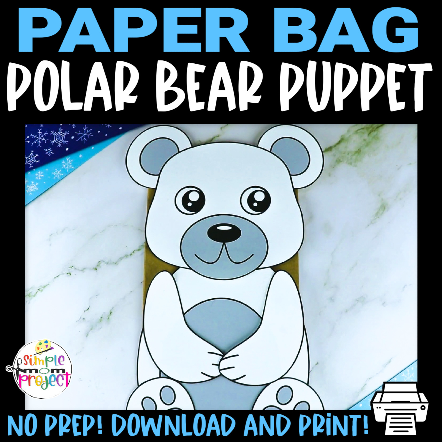 Polar Bear Paper Bag Puppet – Printable Craft Template for Kids