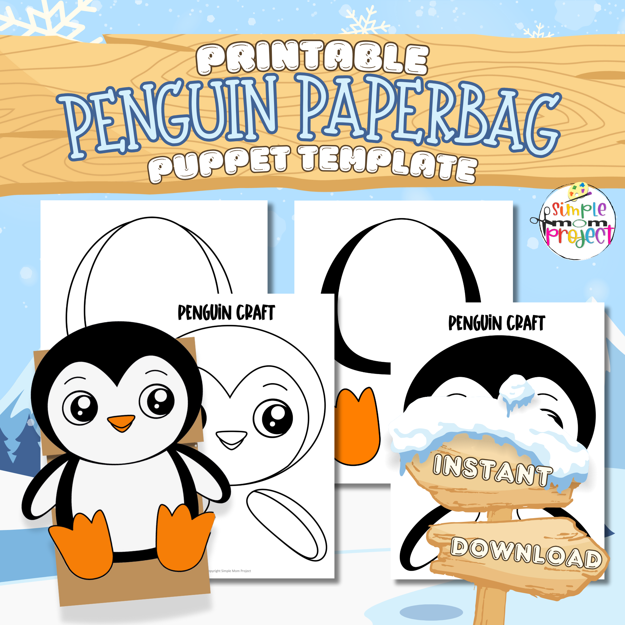 Penguin Paper Bag Puppet – Printable Craft Template for Kids