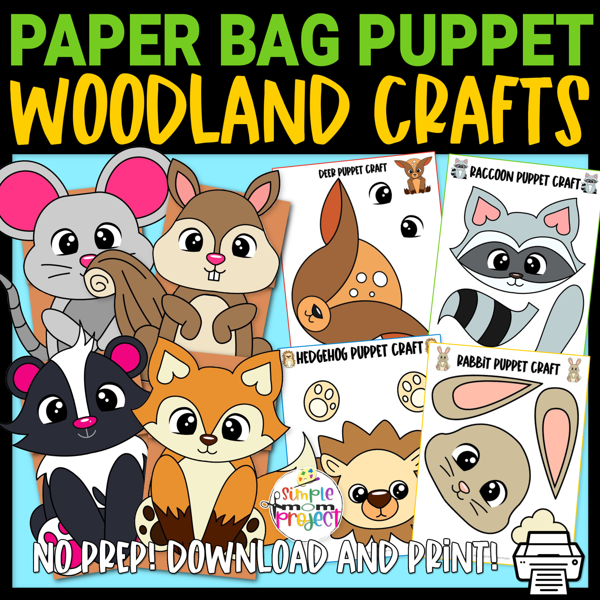20 Woodland Animal Paper Bag Puppet Craft Printable Templates