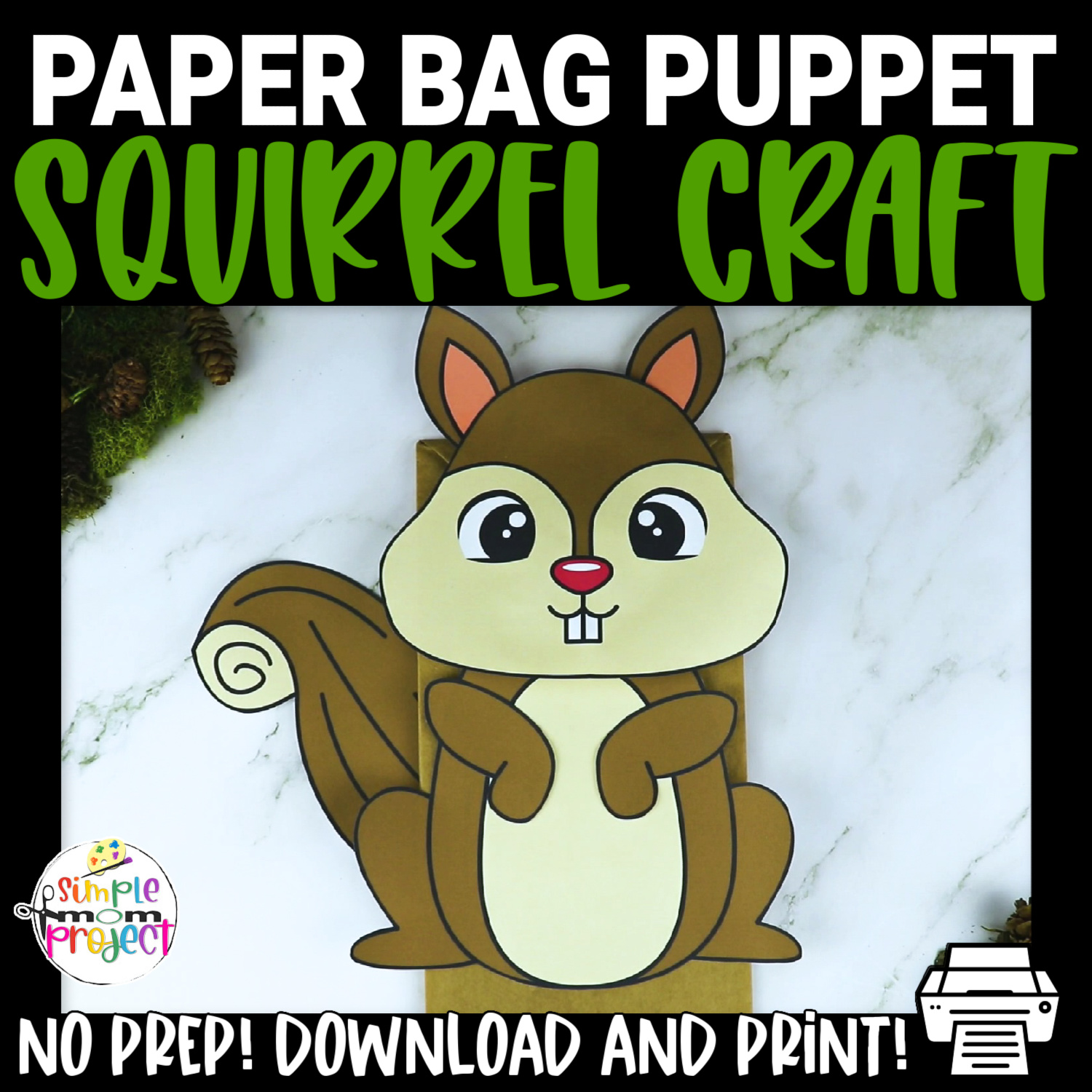 Easy Squirrel Paper Bag Puppet Craft Printable Template