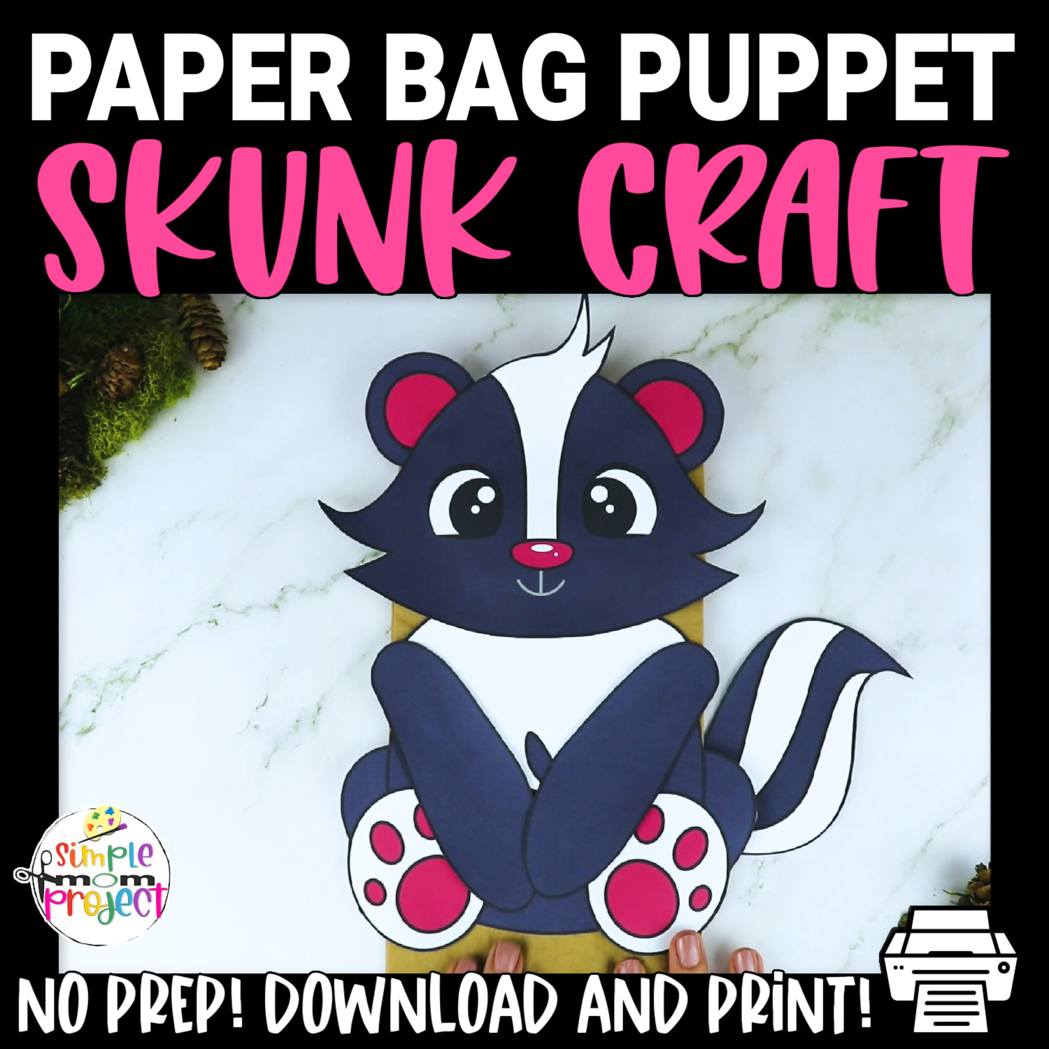 Easy Skunk Paper Bag Puppet Craft Printable Template