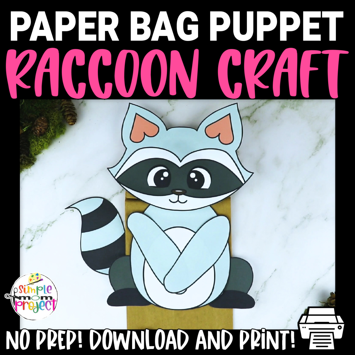 Easy Raccoon Paper Bag Puppet Craft Printable Template