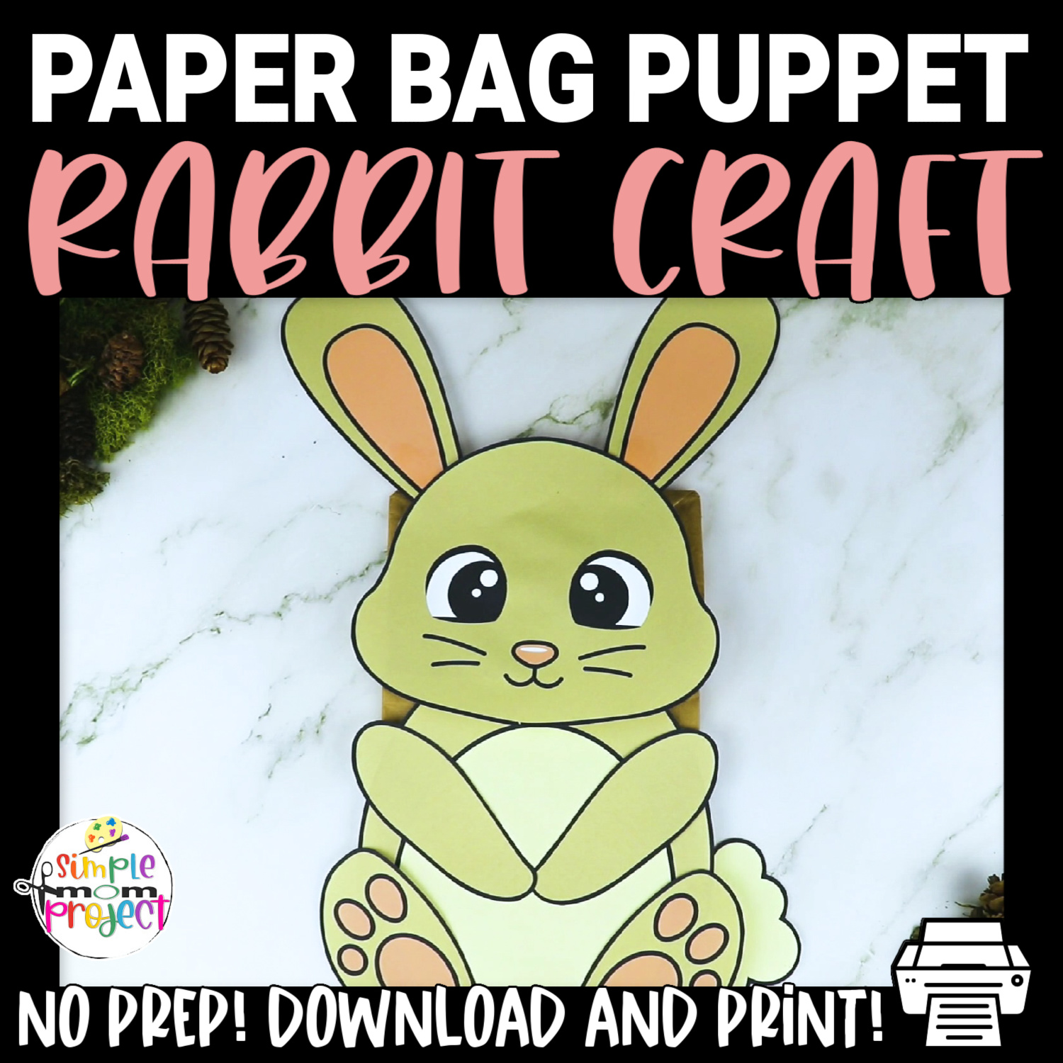 Easy Bunny Rabbit Paper Bag Puppet Craft Printable Template