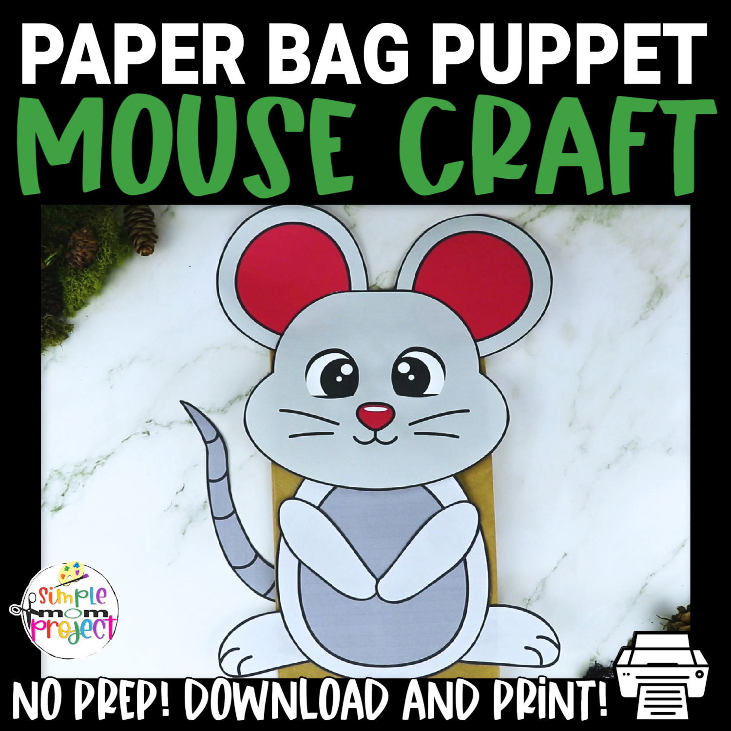 Easy Mouse Paper Bag Puppet Craft Printable Template