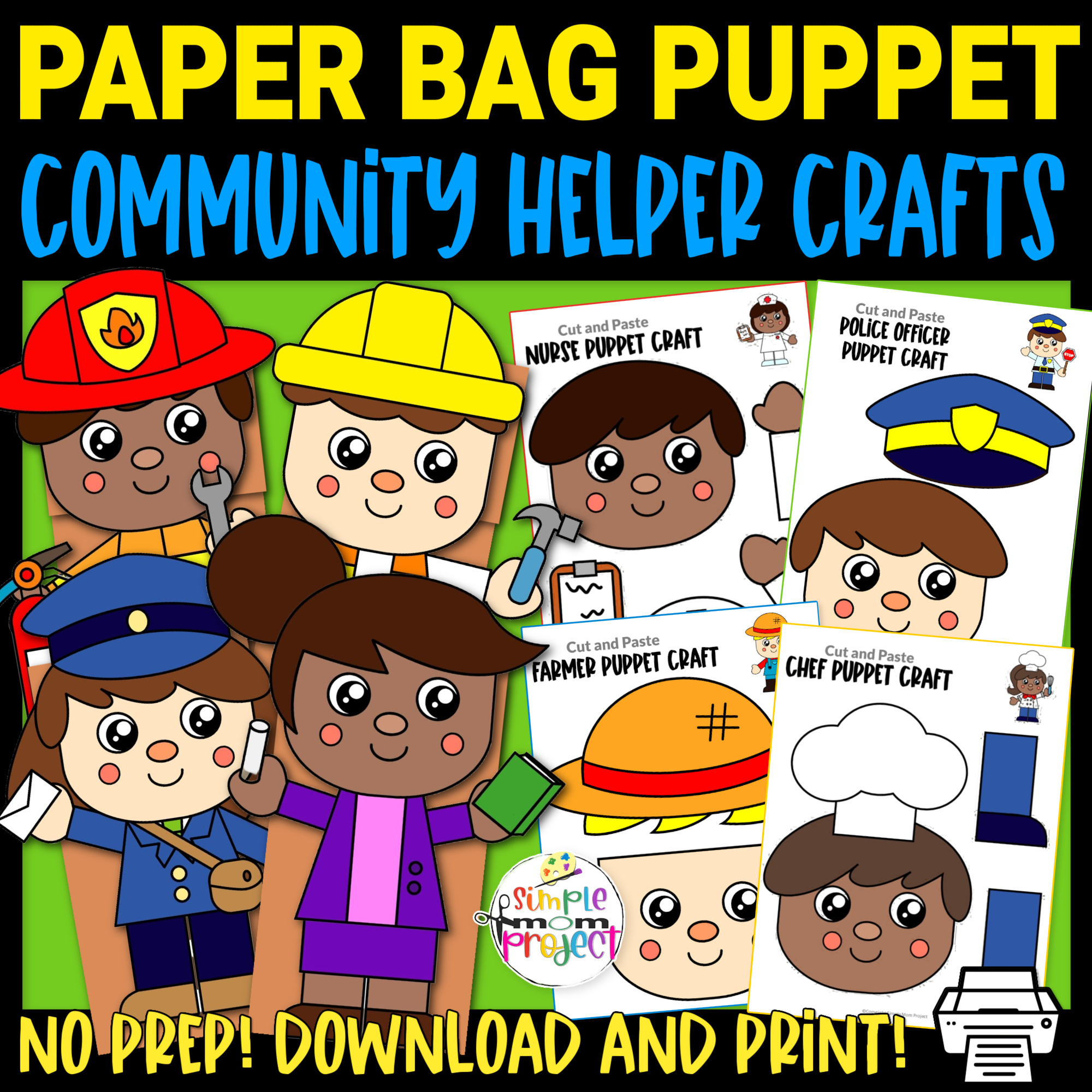 30 Community Helper Paper Bag Puppet Craft Printable Templates