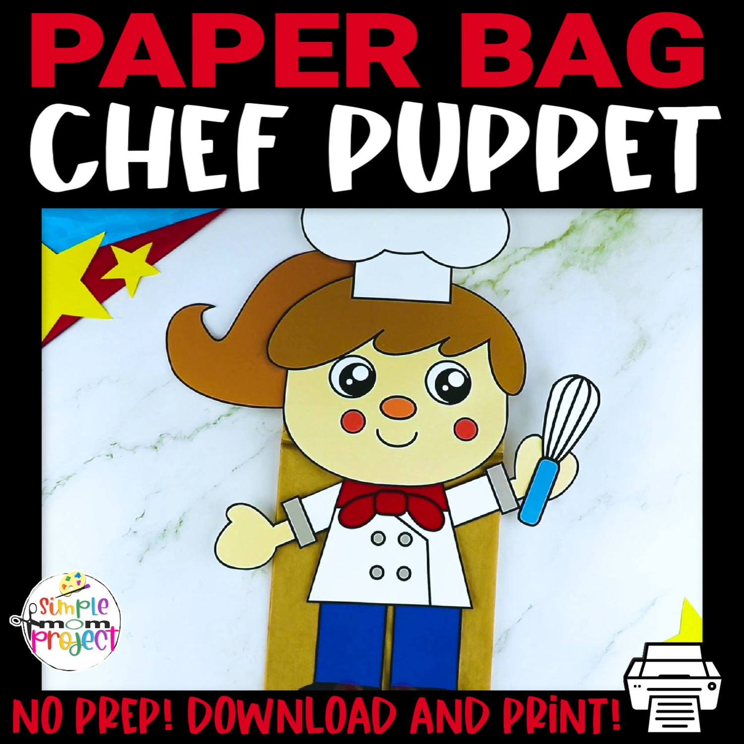 Chef Paper Bag Puppet Craft Printable Community Helper Template