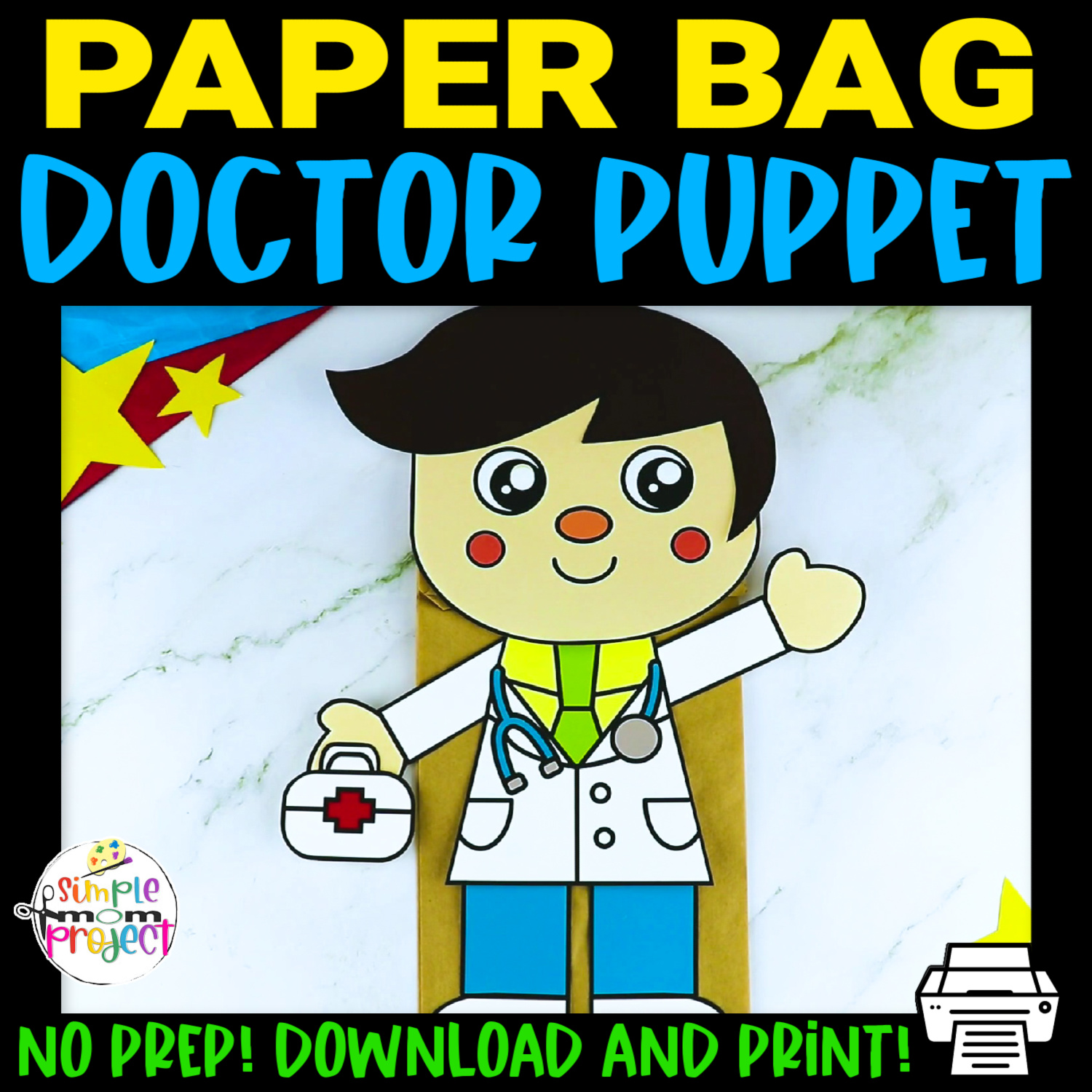 Doctor Paper Bag Puppet Craft Printable Community Helper Template