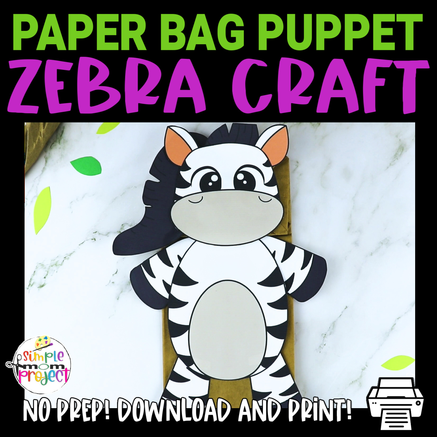 Easy and Fun Zebra Paper Bag Puppet Craft Printable Template