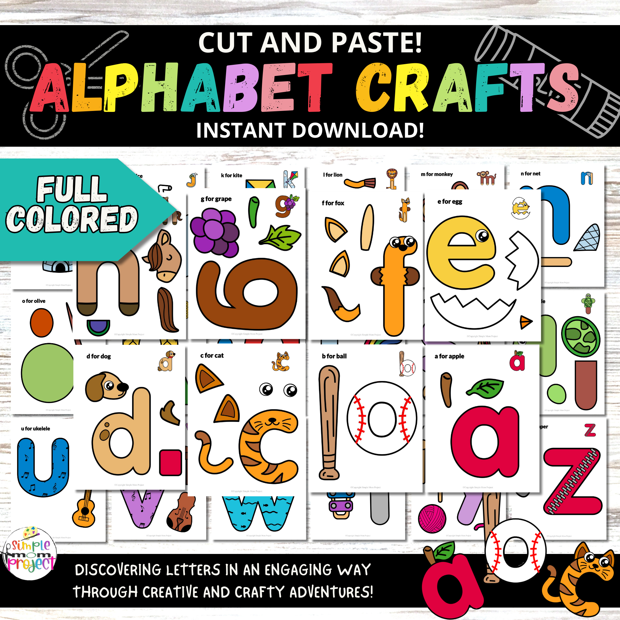 26 Printable Full Colored Lowercase Cut and Paste Crafts