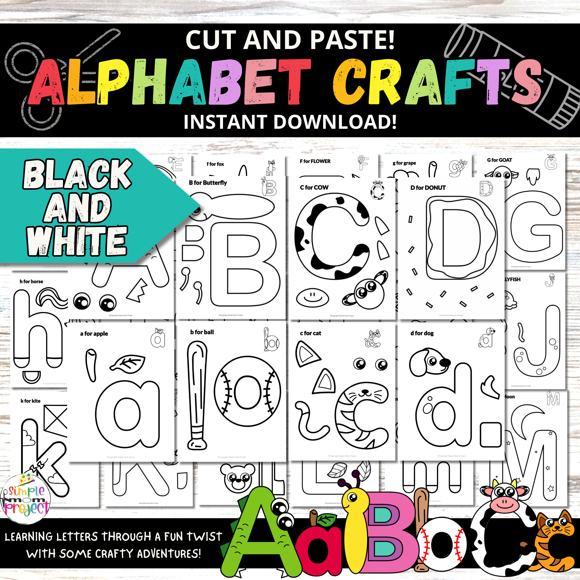 52 Upper and Lowercase Blank ABC Cut and Paste Crafts