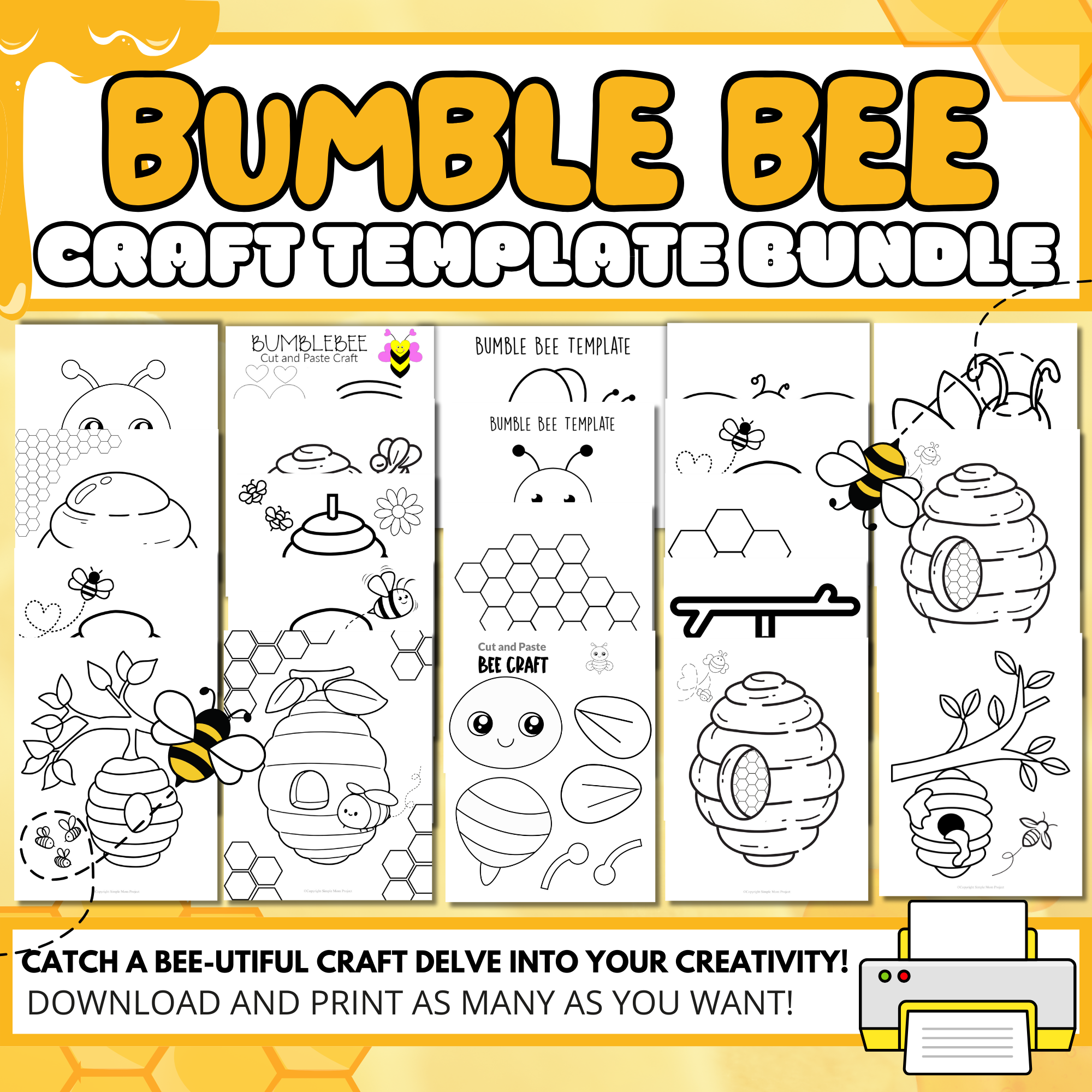 20 Cute Bumblebee Craft Printable Bundle Activities for Kids