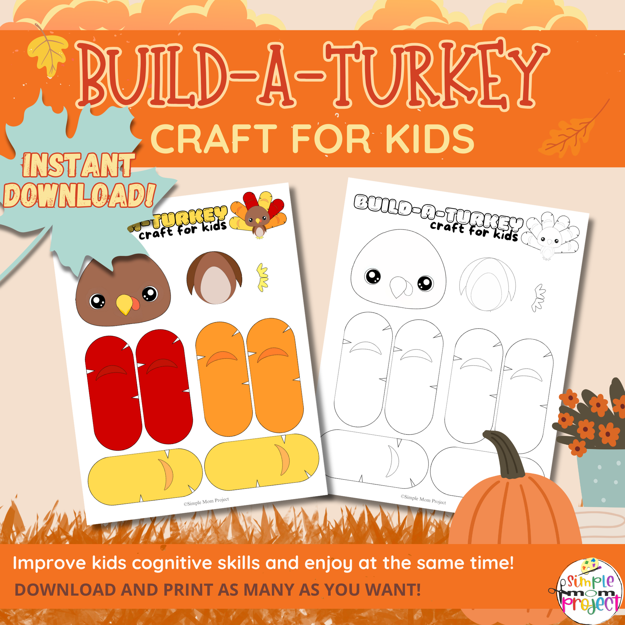 Build a Turkey Craft – Printable Template & Coloring Activity
