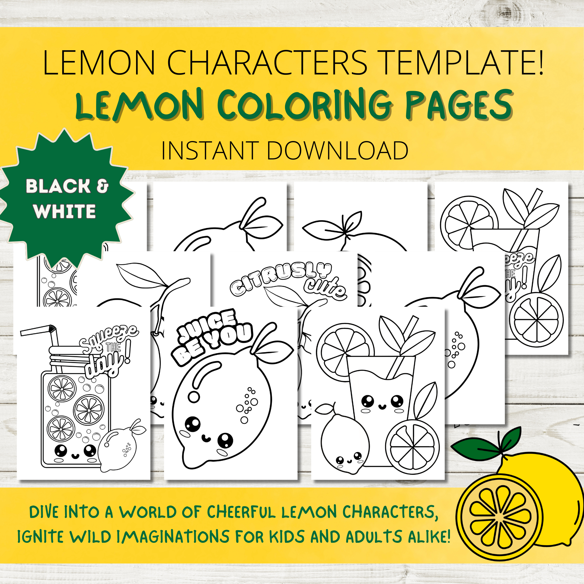 Adorable Lemon Coloring Page Printable for Kids and Adults