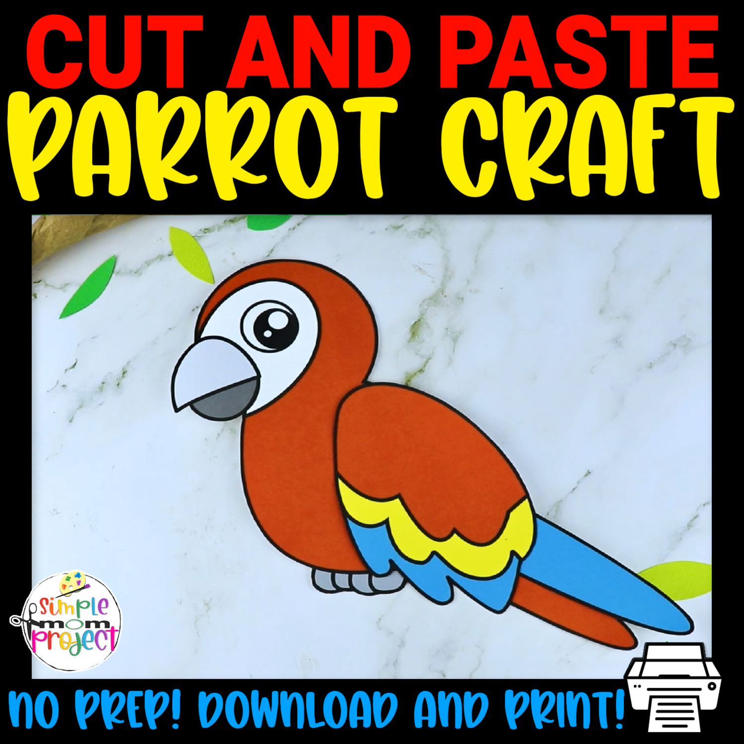 Parrot Craft – Easy Printable Cut & Paste Activity for Kids