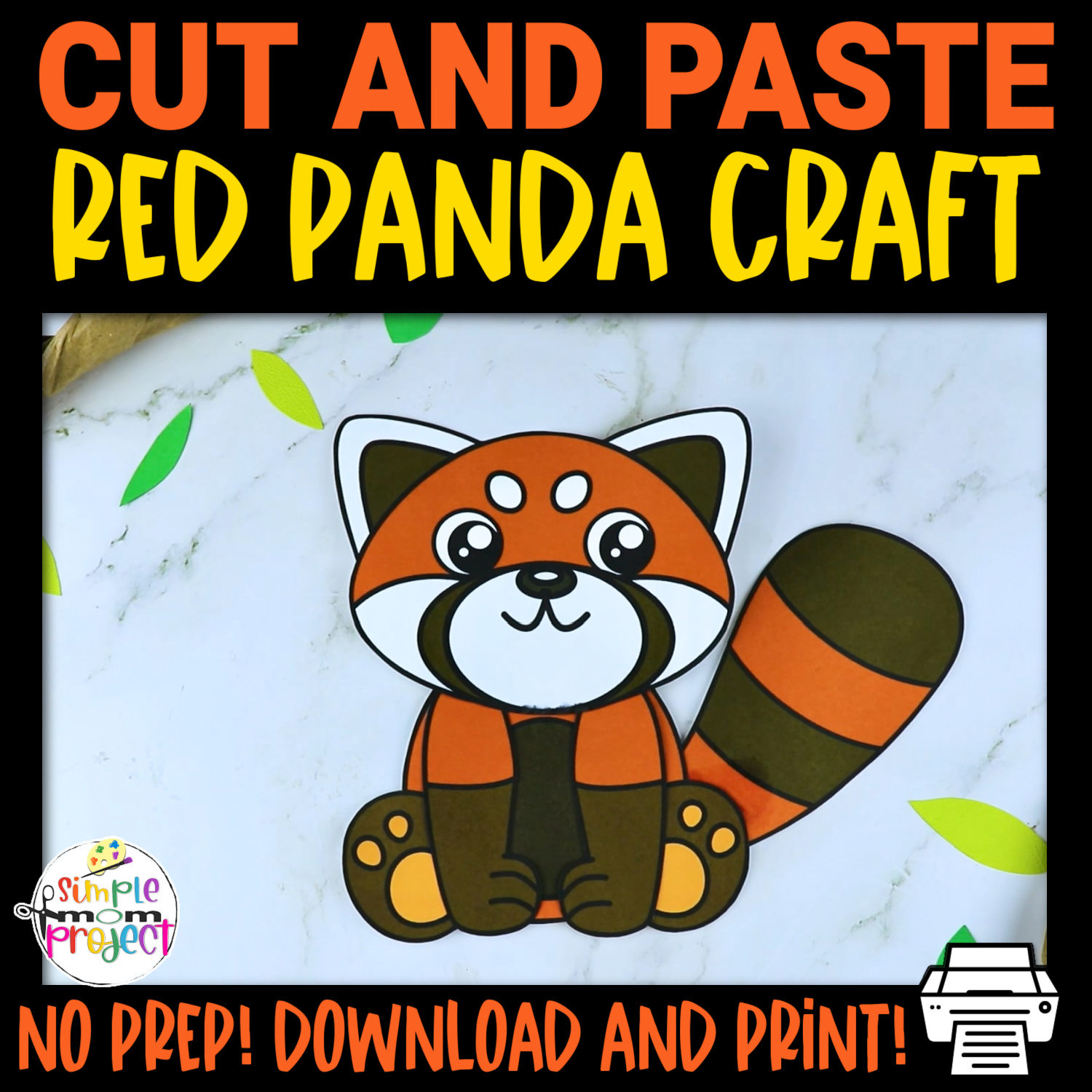 Easy Red Panda Paper Cut and Paste Printable Craft for Kids