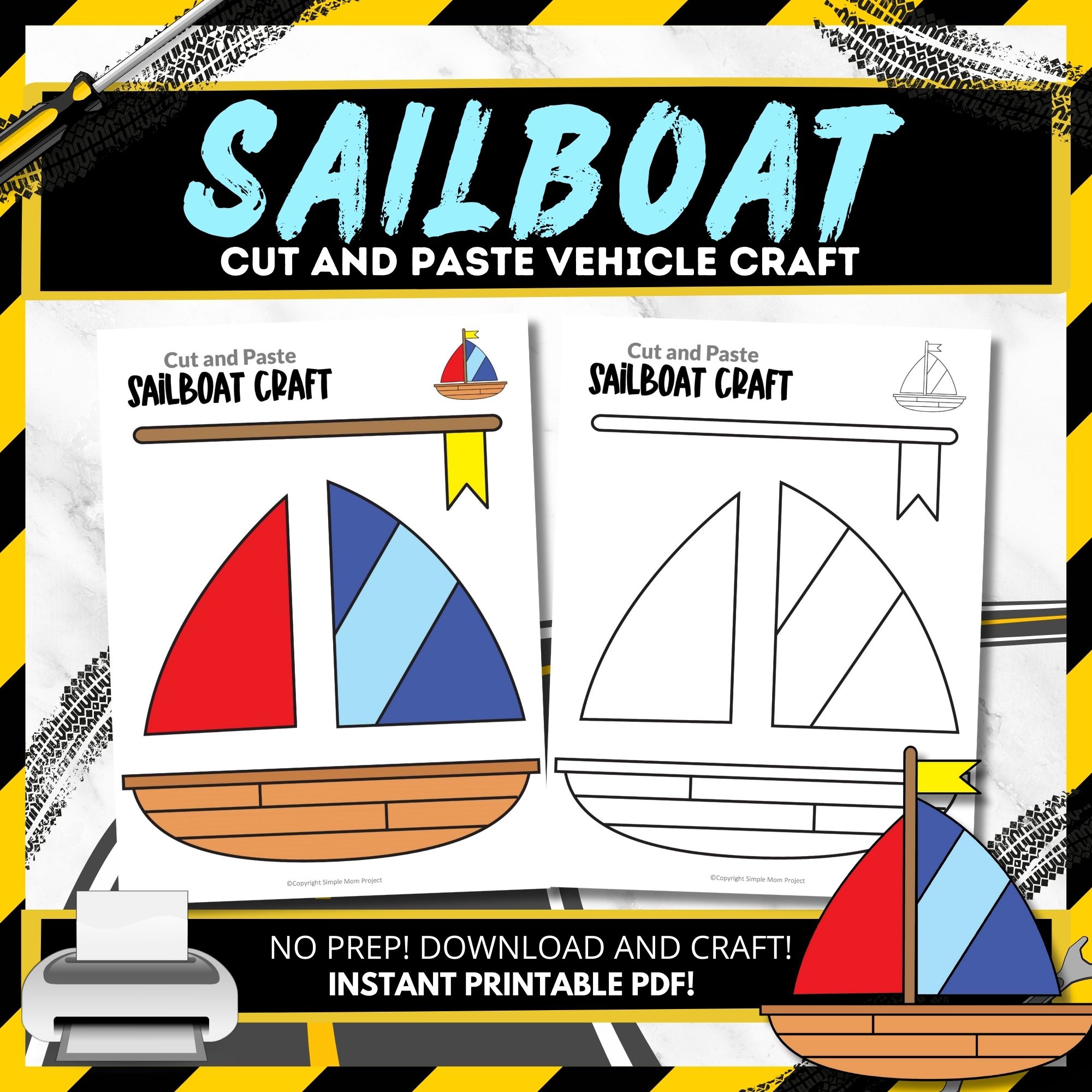 Easy Printable Preschool Sailboat Craft | Instant Download Sailboat