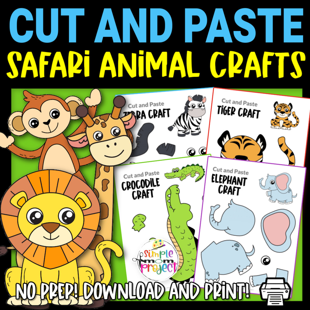 10 Full Colored Safari Animal Cut and Paste Printable Craft Templates