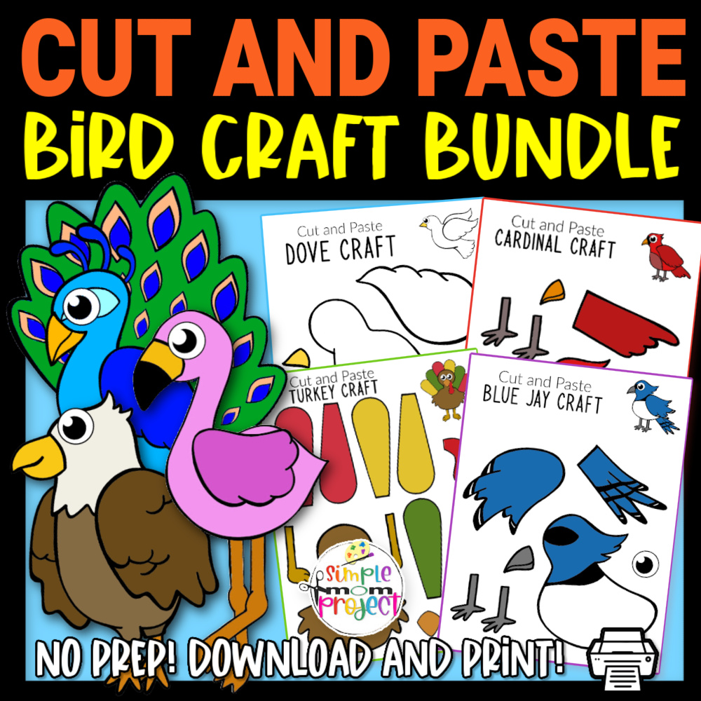 30 Bird Cut and Paste Craft Templates | Black/White and Full Colored
