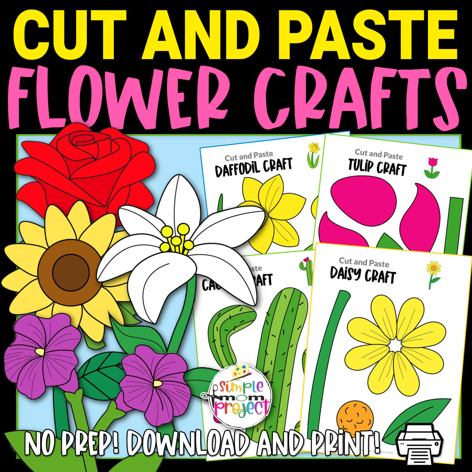 16 Beautiful and Easy Flower Cut and Paste Craft Printable Templates