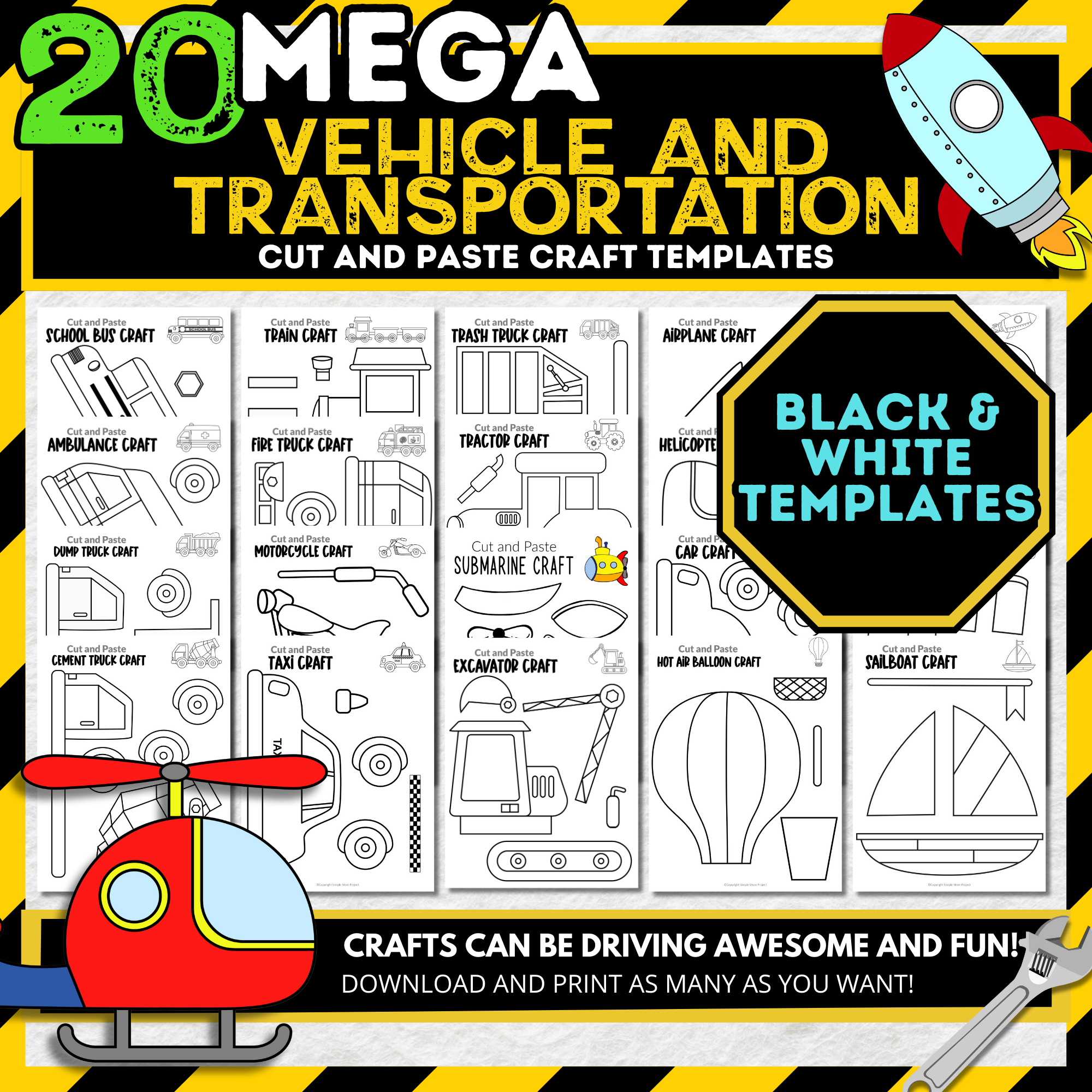 20 Printable Mega Vehicle and Transportation Craft Templates for Kids