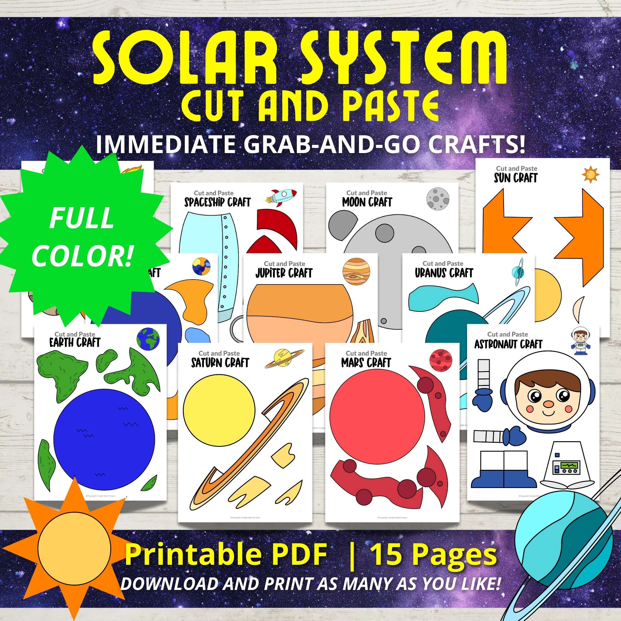 14 Full Colored Planet and Outer Space Cut and Paste Craft Printable