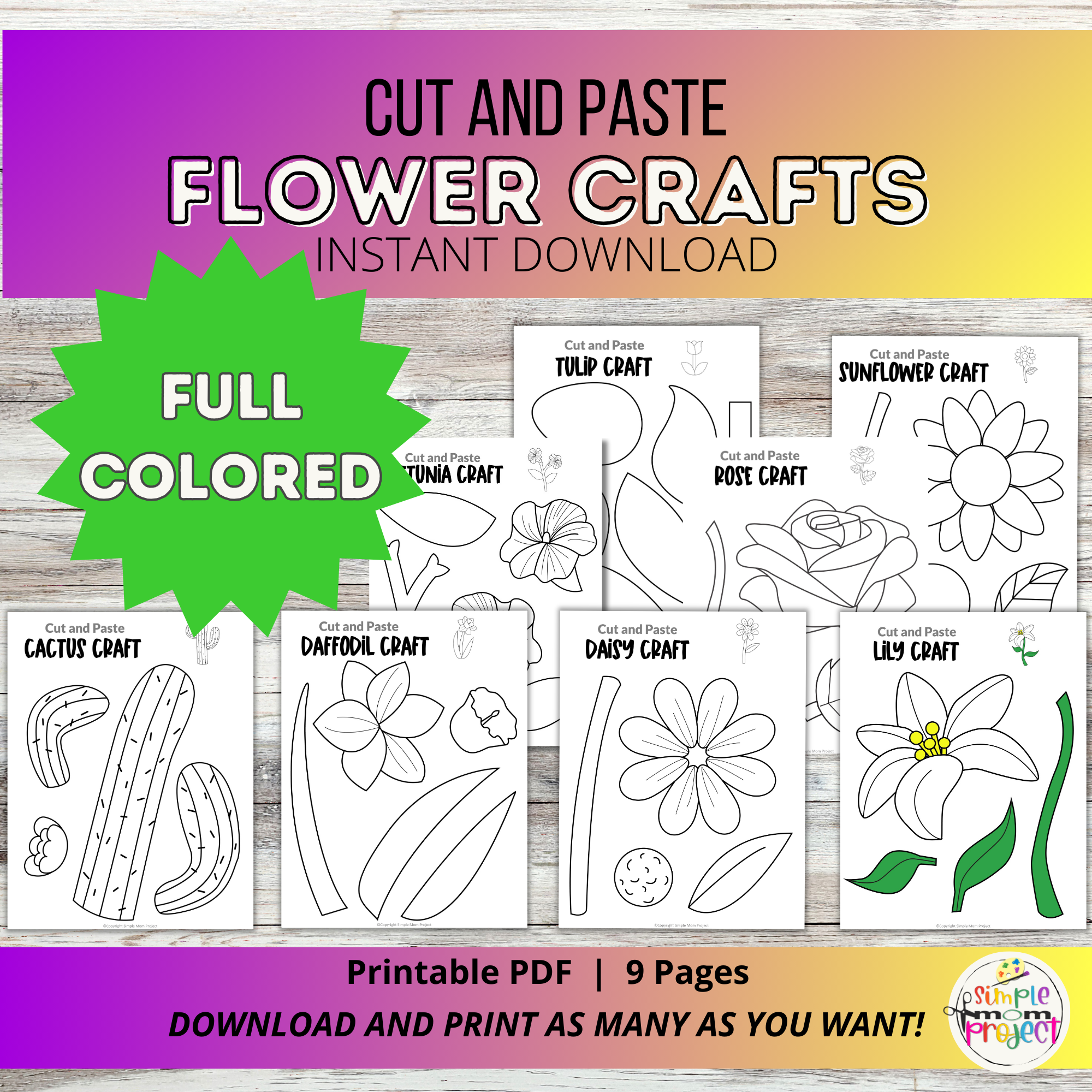 8 Beautiful Flower Cut and Paste Craft Printable Templates