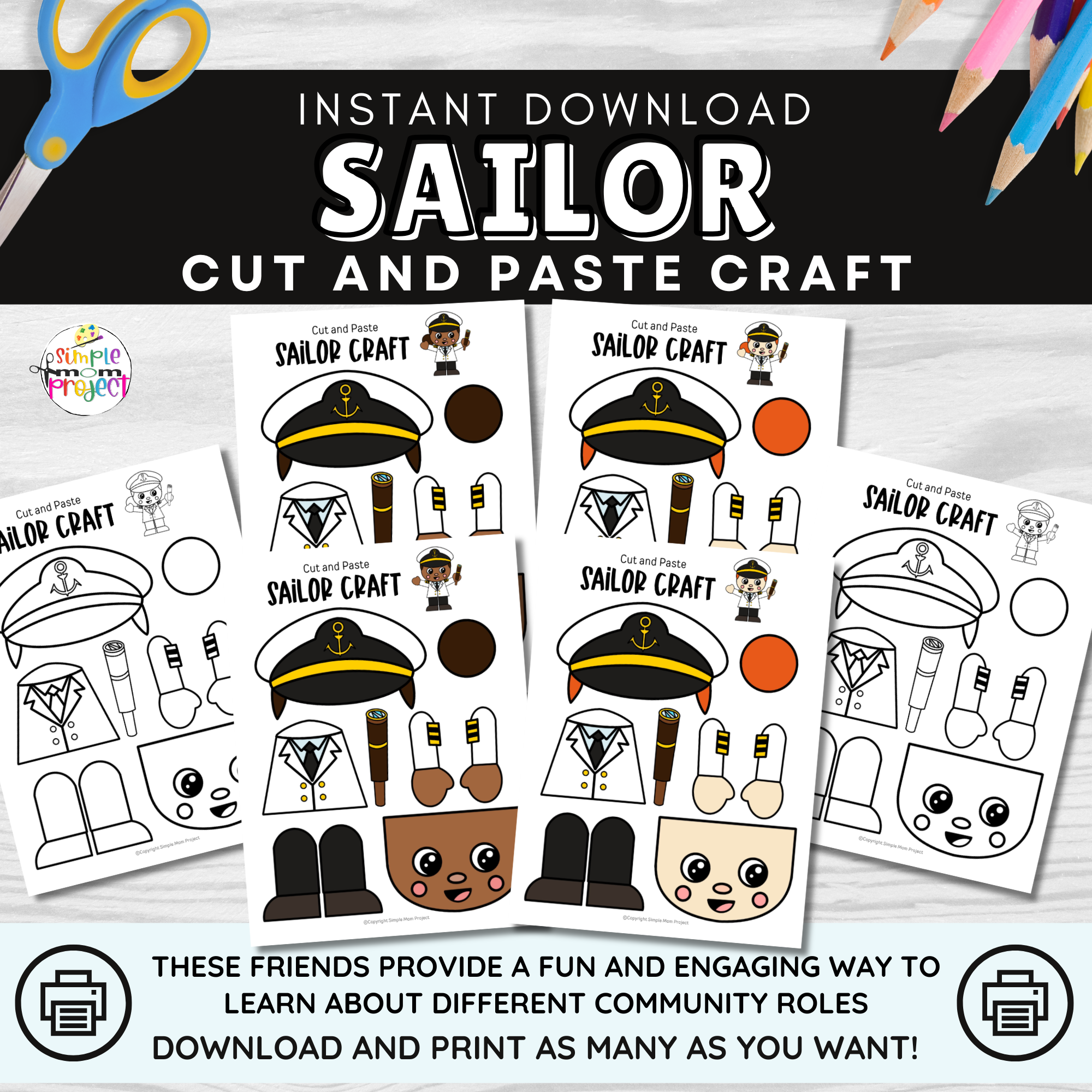 Sailor Printable Craft for Kids – Easy Cut & Paste Paper Activity